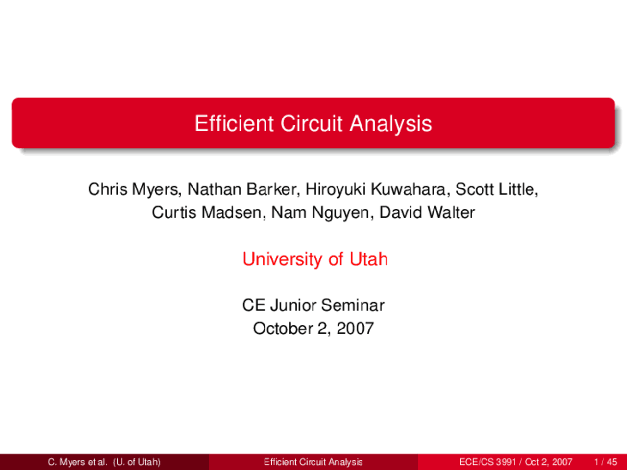 Lecture Slides On Efficient Circuit Analysis Cs 3991 Docsity