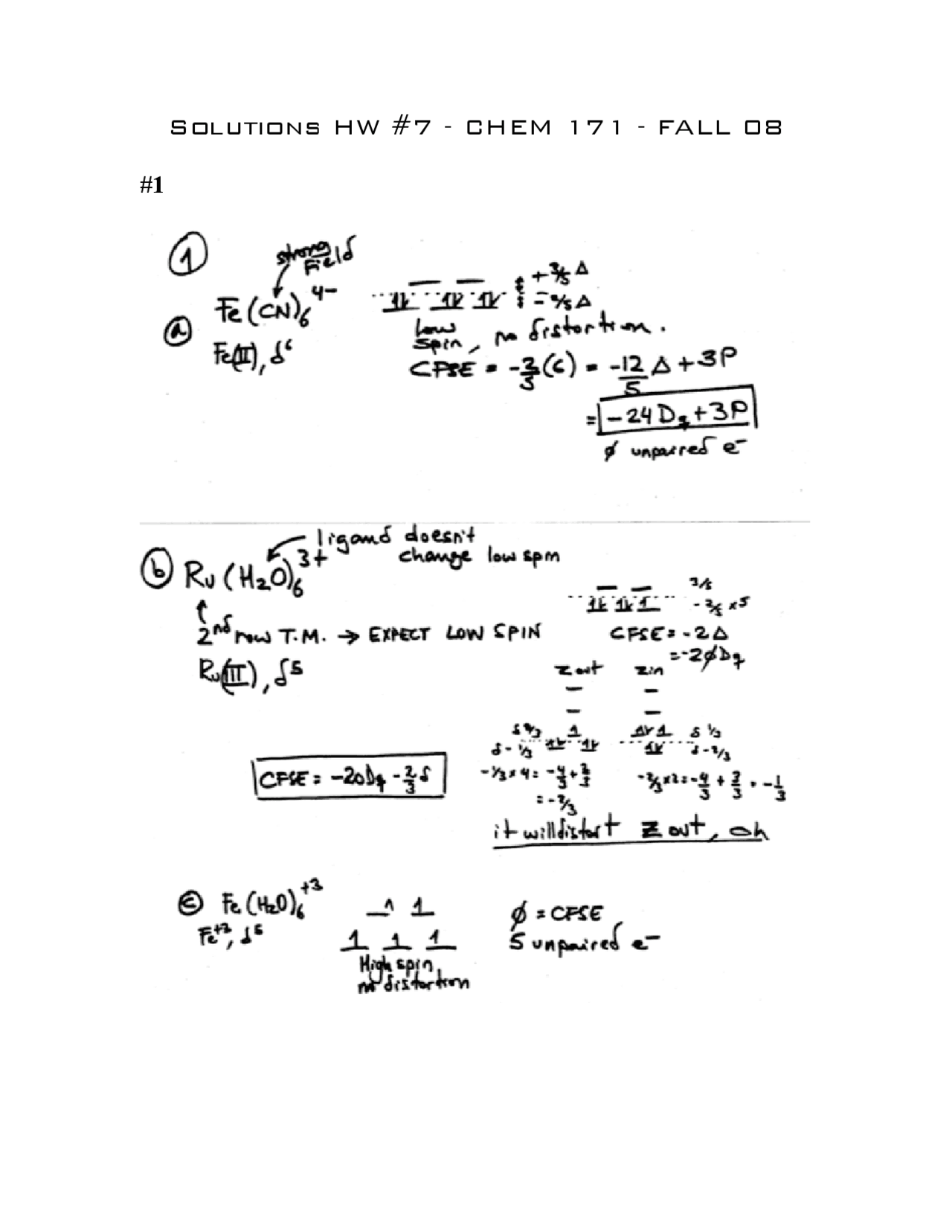 Solutions Assignment 7 - Intermediate Inorganic Chemistry | CHEM 171 ...