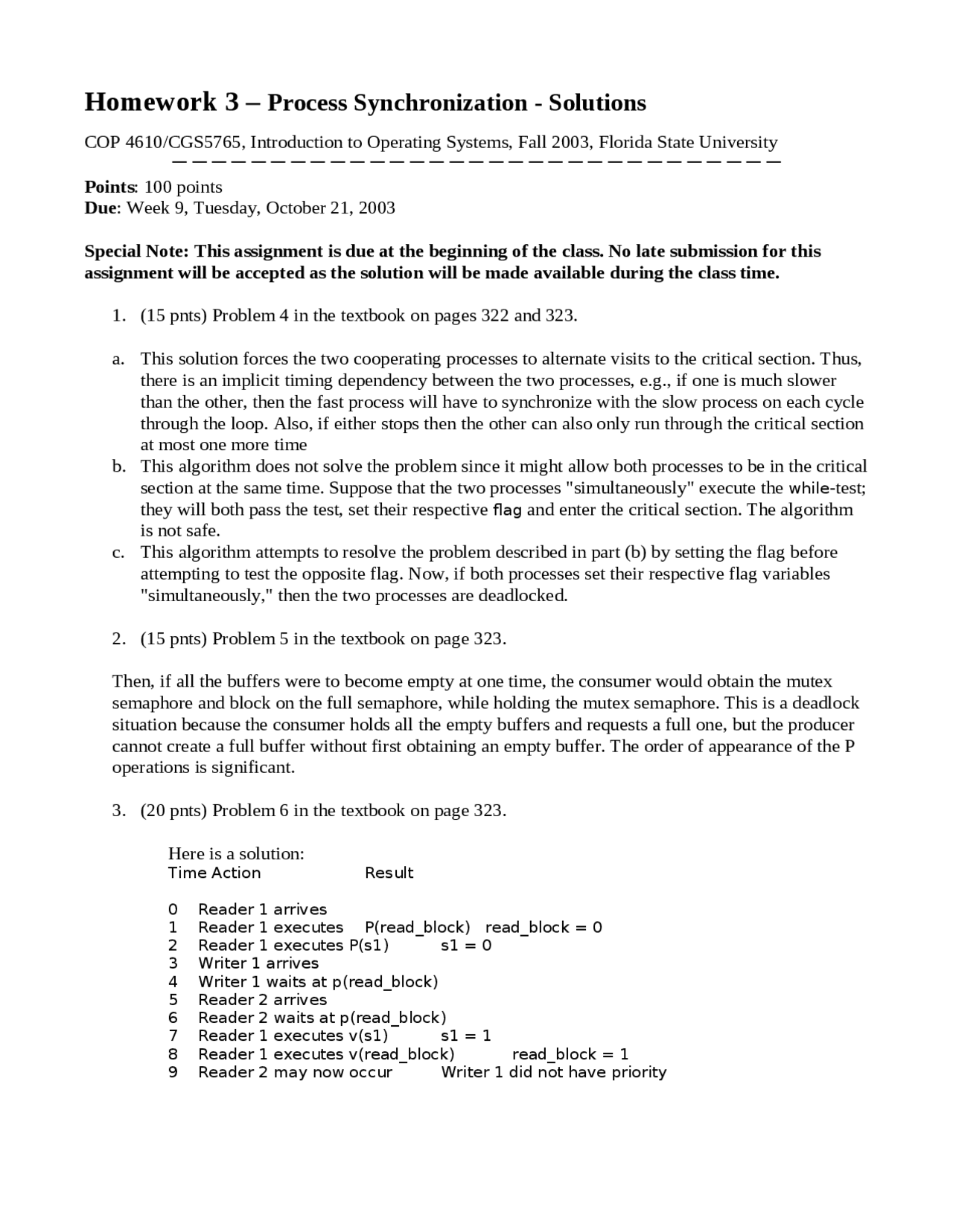 Solutions For Homework 3 Operating Systems Cop 4610 Docsity
