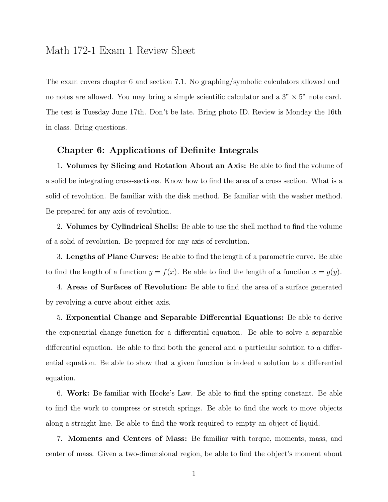 Definite Integrals, Integration - Calculus II - Exam | Math 172 - Docsity
