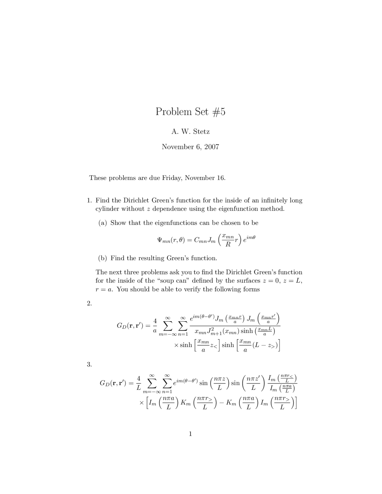 Problem Set 5 Solutions Electromagnetic Theory Ph 631 Docsity