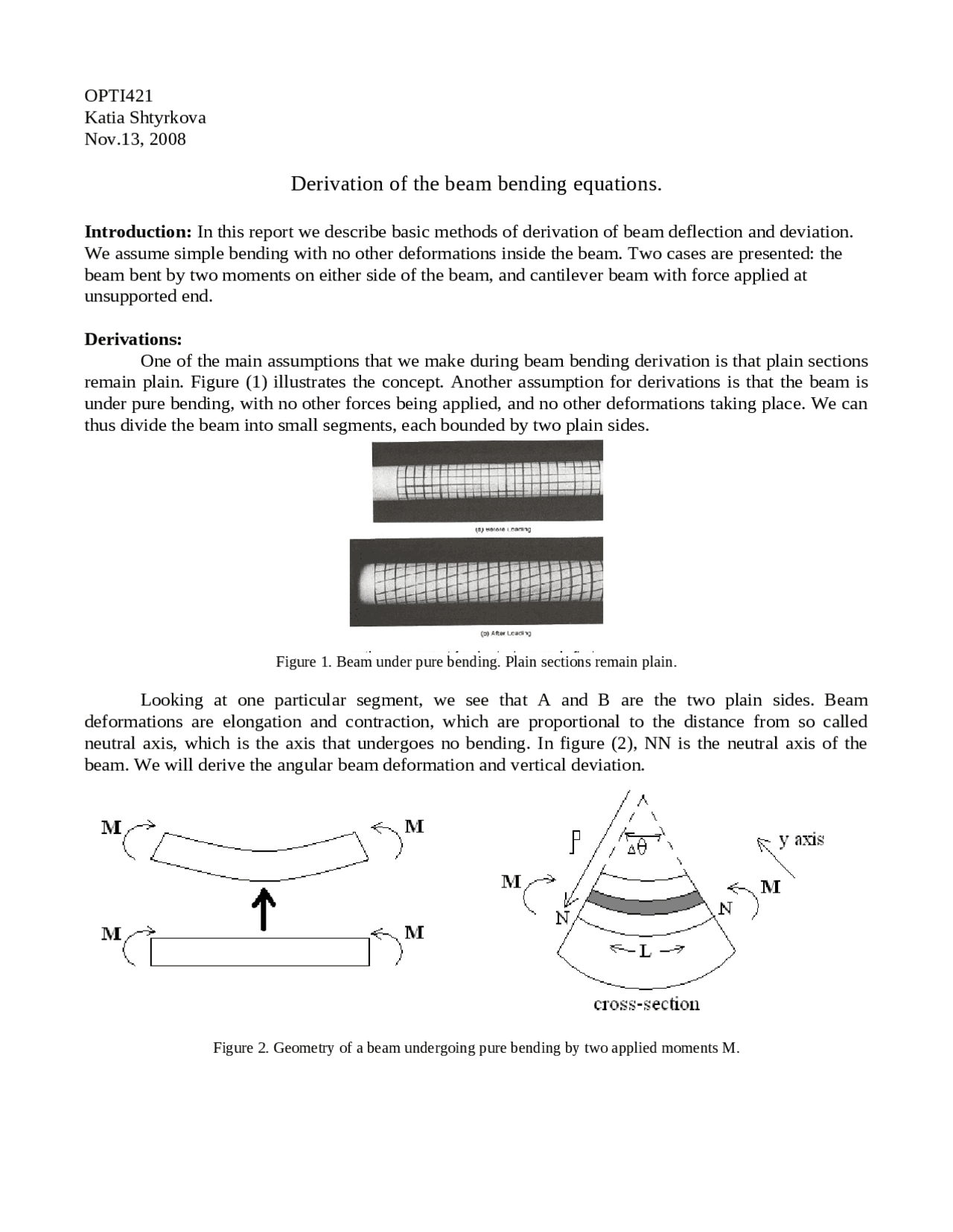 Derivation Of The Beam Bending Equations Lecture Notes Opti 421