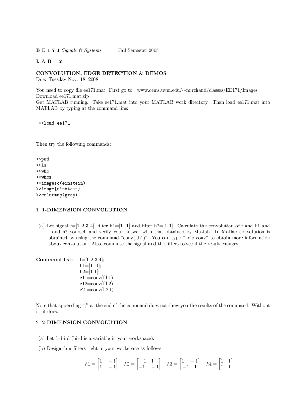 Convolution, Edge Detection and Demos - Laboratory 2 | EE 171 - Docsity