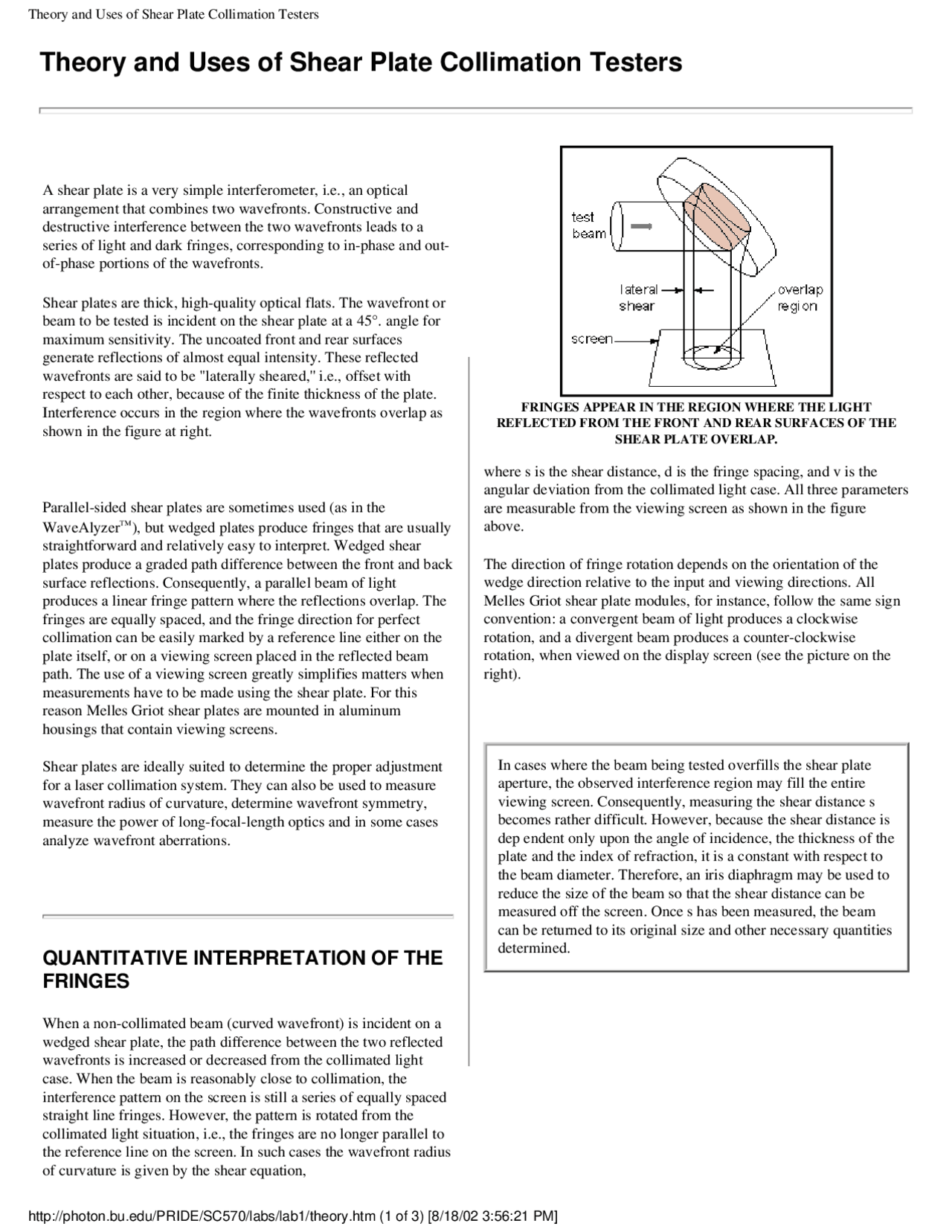 Theory And Uses Of Shear Plate Collimation Testers Opti 471a Docsity