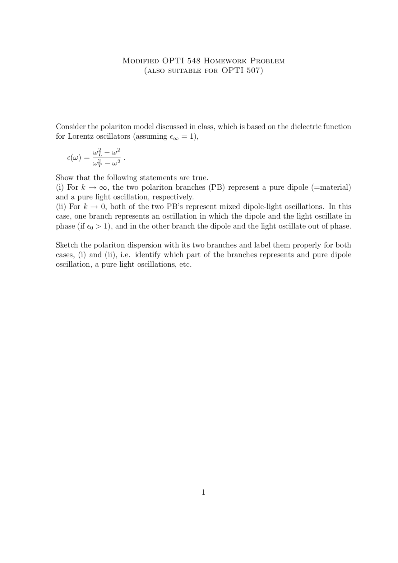 Homework Problem Solid State Optics Opti 507 Docsity