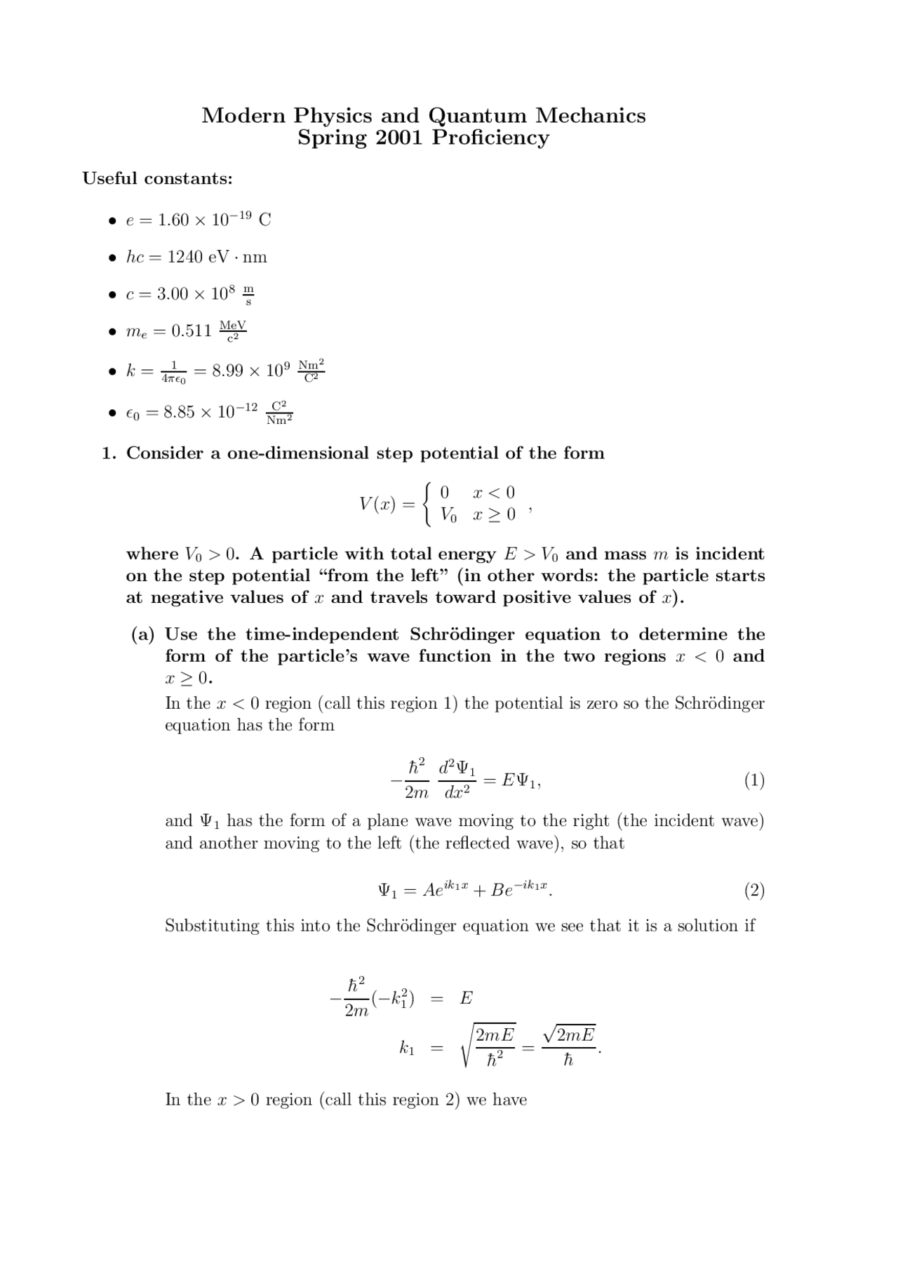 Modern Physics and Quantum Mechanics - Solved Problems | PHY 6938 - Docsity