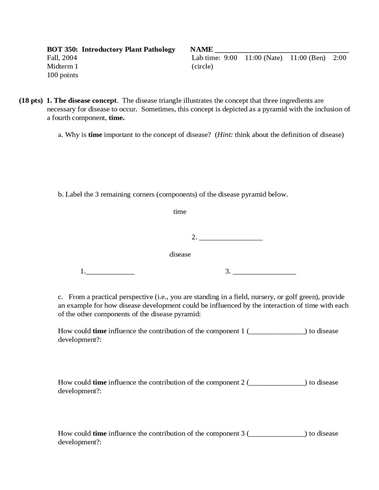 4 Questions On Introductory Plant Pathology Exam 1 Bot 350 Docsity