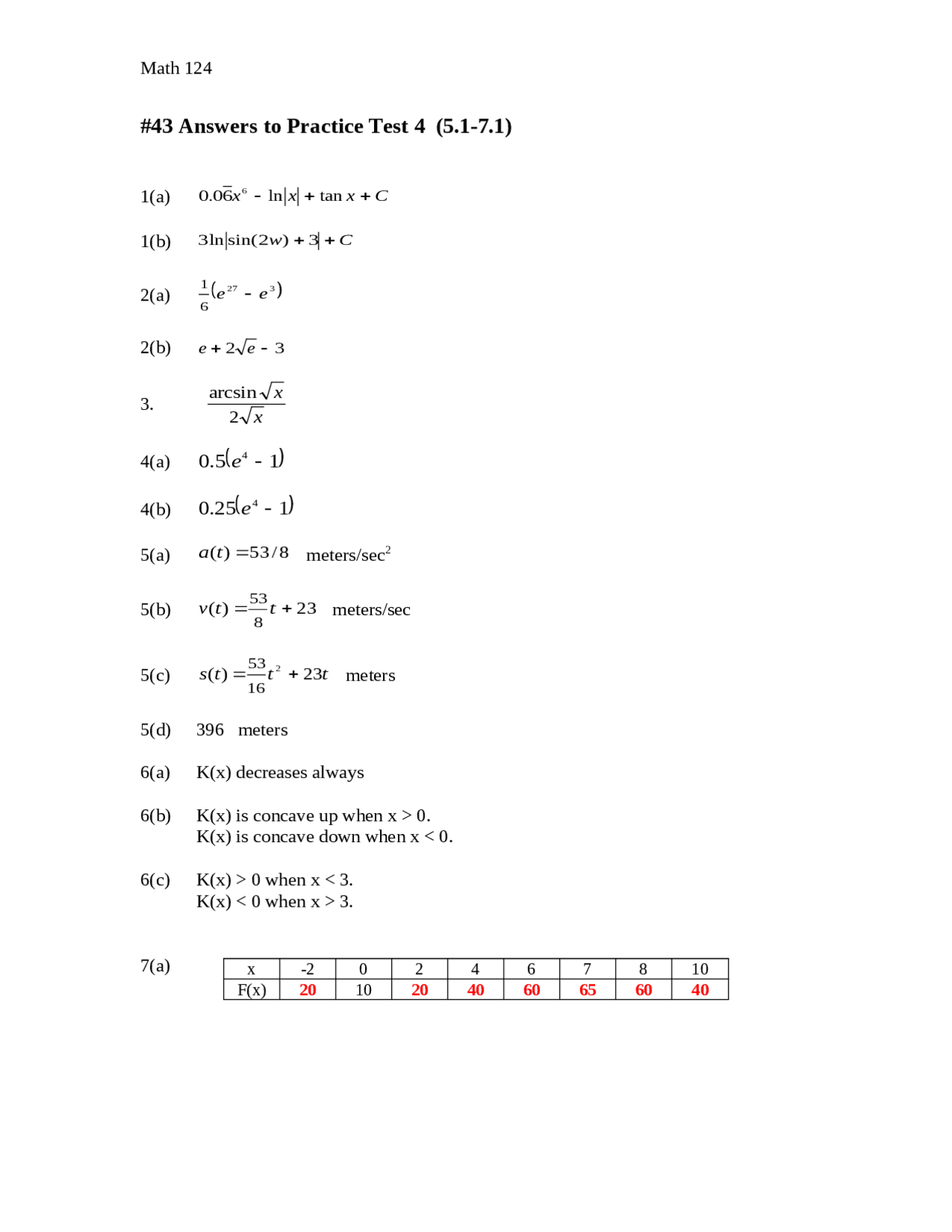 Answers to Practice Test 4 for Math 124: Questions and Solutions (5.1-7 ...