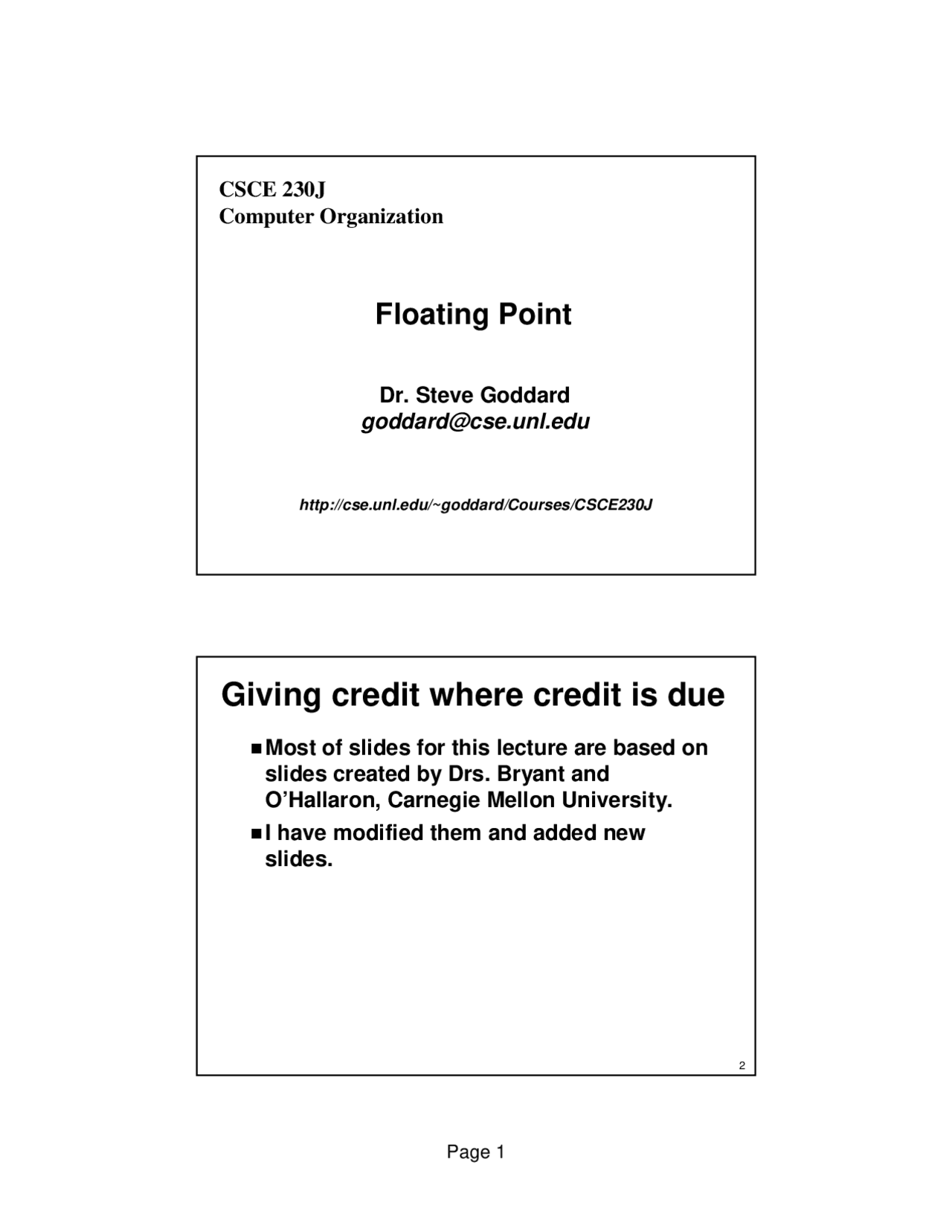 Lecture Slides On Floating Points Computer Organization Csce 230 Docsity