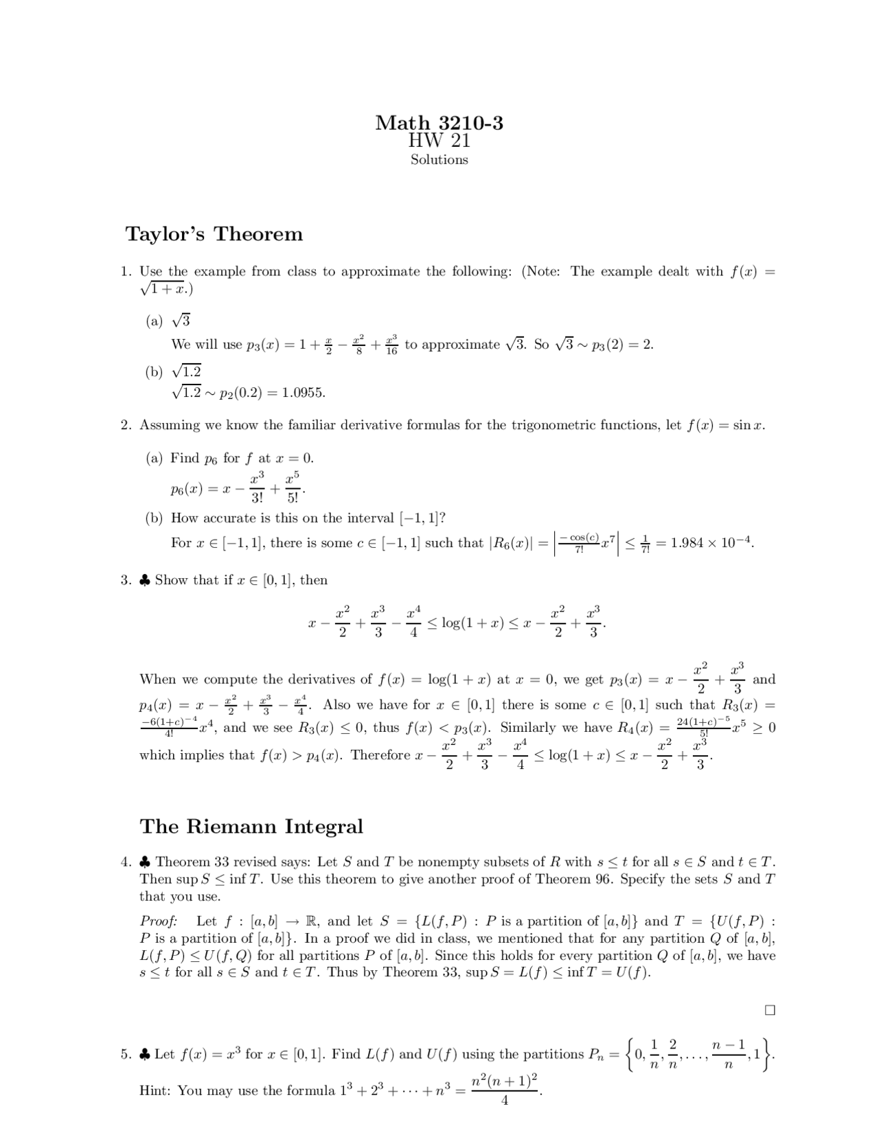 Homework 21 Solutions Foundations Of Analysis I Math 3210 Docsity