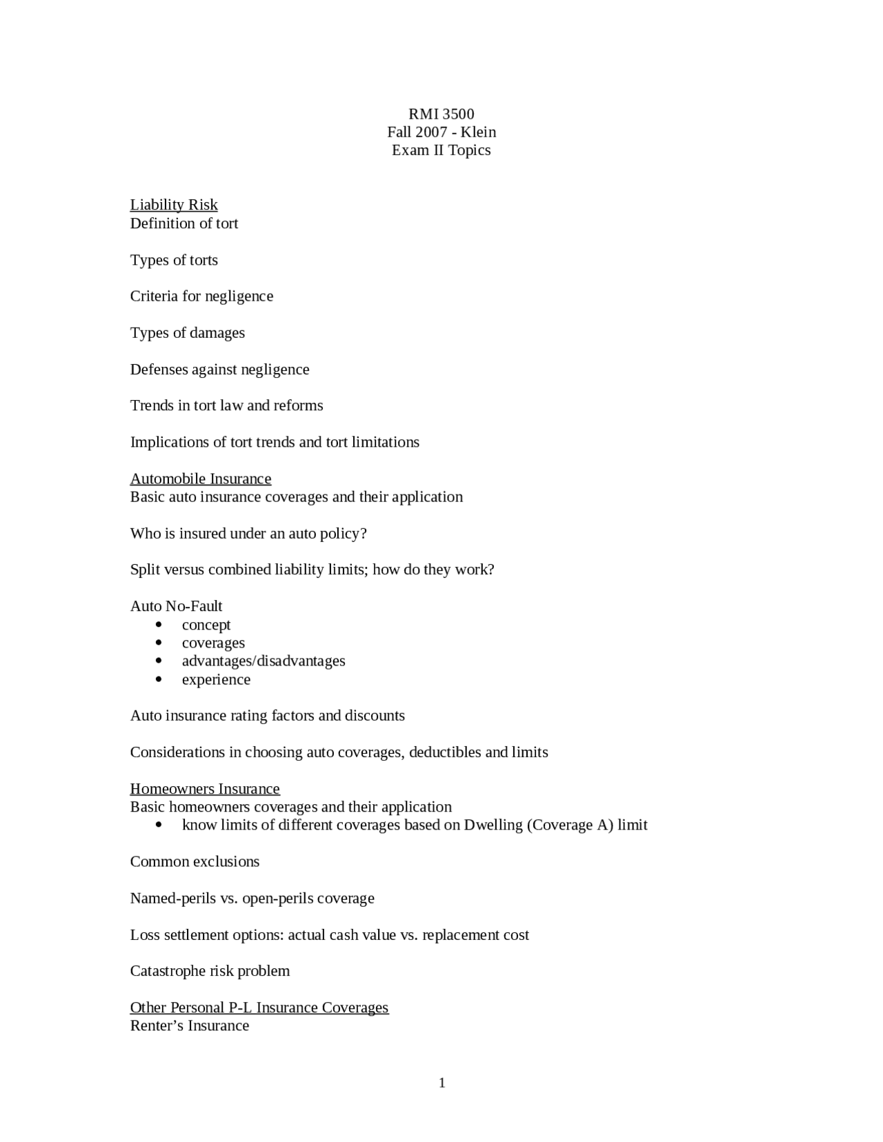 Insurance Concept And Characteristics Rmi 3500 Docsity