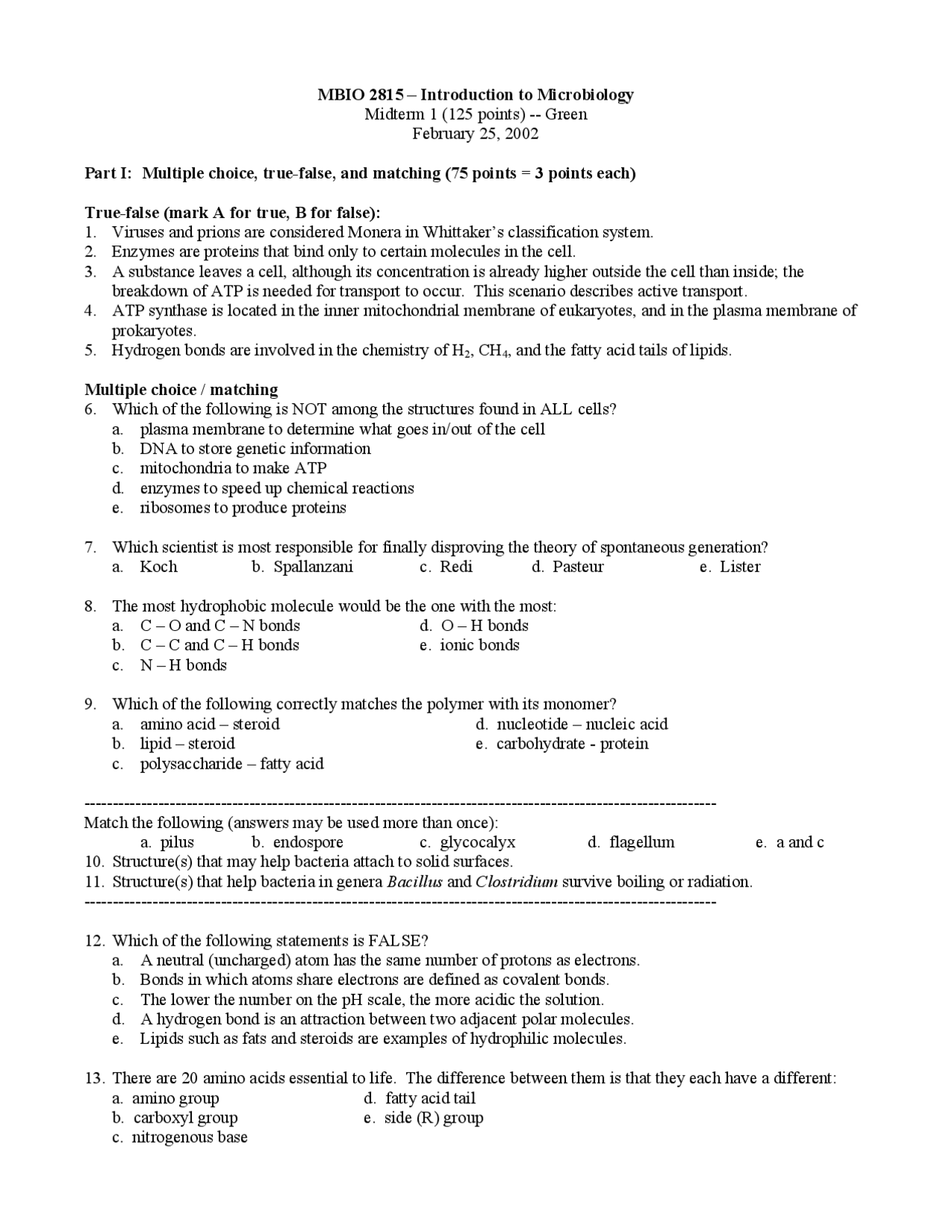 Midterm Paper 1 Introduction To Microbiology Mbio 2815 Docsity