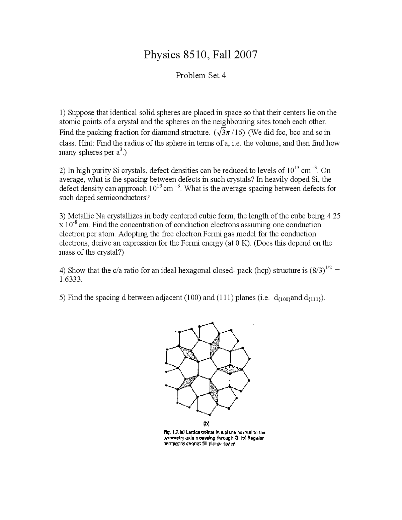 Problem Set 4 Solid State Physics Assignment Phys 8510 Docsity