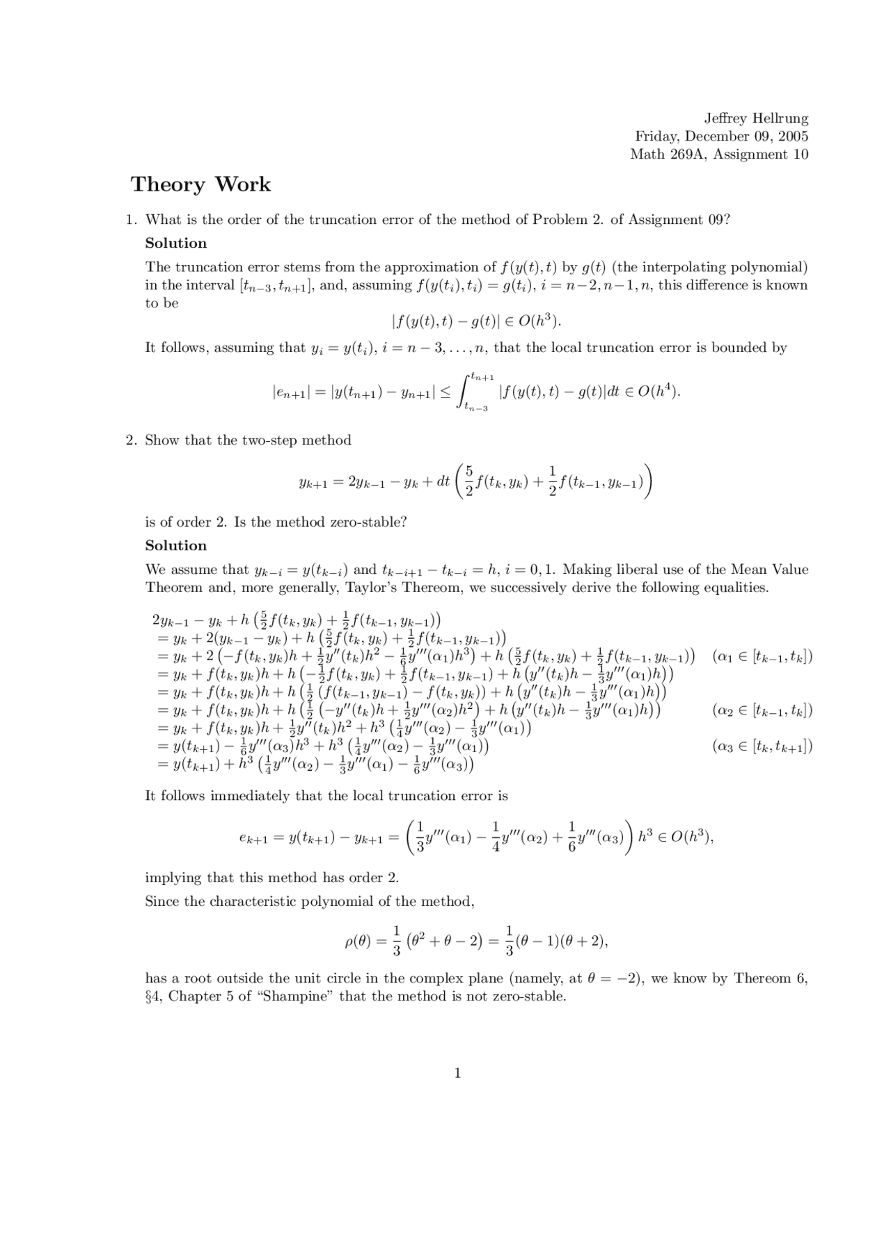 Solutions To Assignment 10 Advanced Numerical Analysis Math 269a
