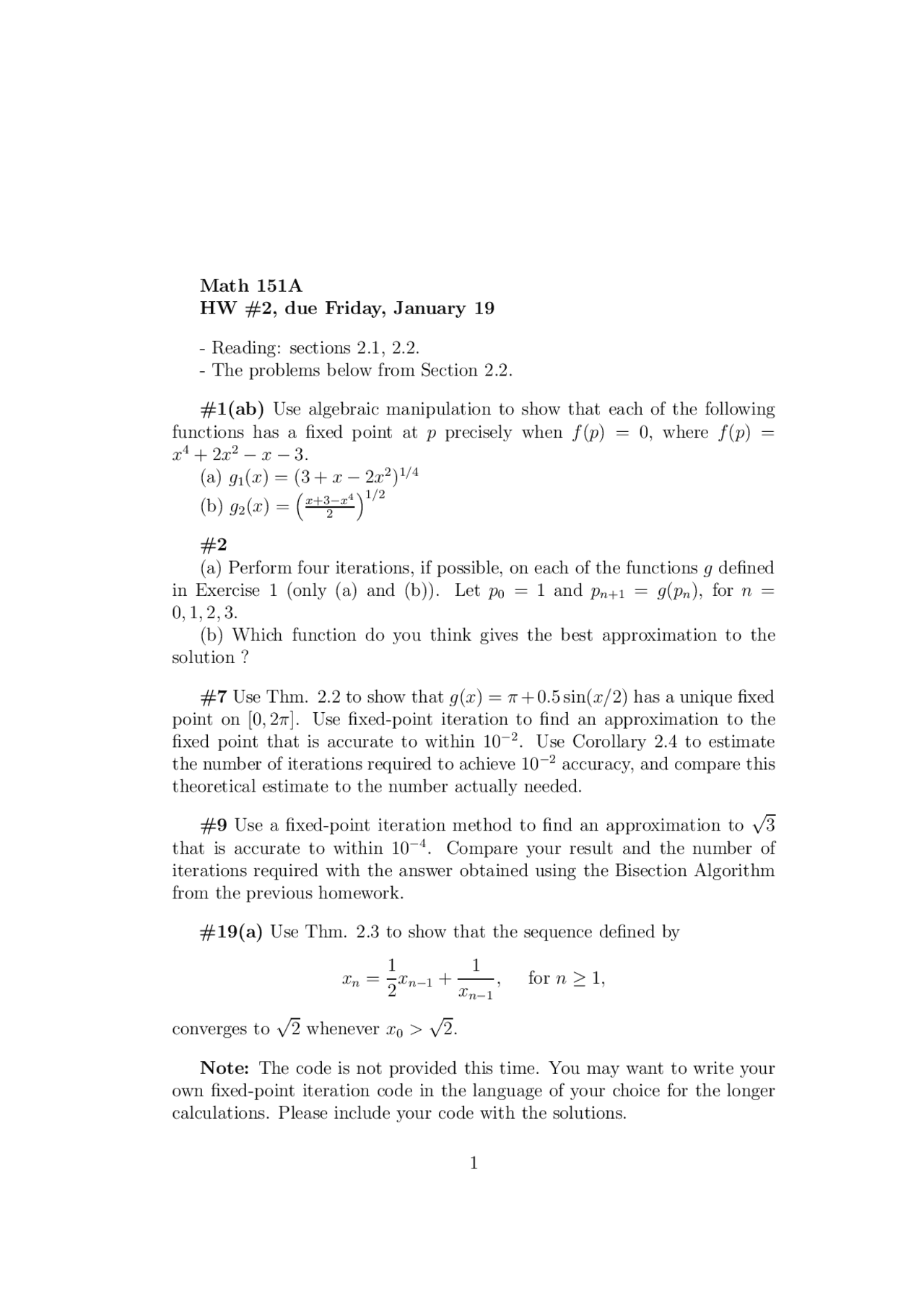 Homework 2 Practice Problems on Applied Numerical Methods | MATH 151A ...