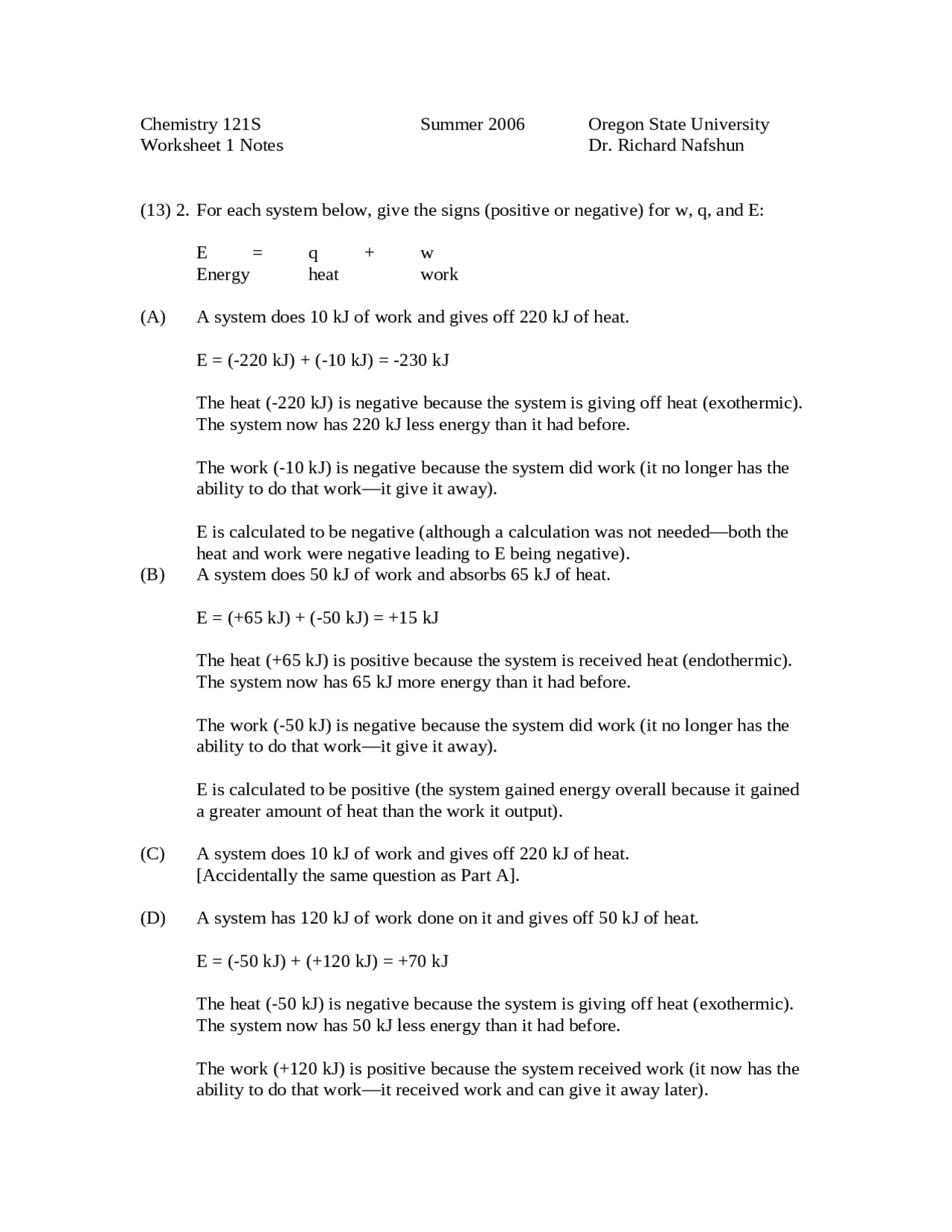 Worksheet 1 Notes On General Chemistry Ch 121 Docsity