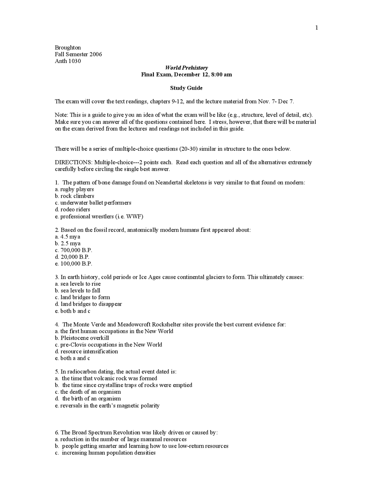 Introduction to World Prehistory - Final Exam Study Guide | ANTH 1030 ...