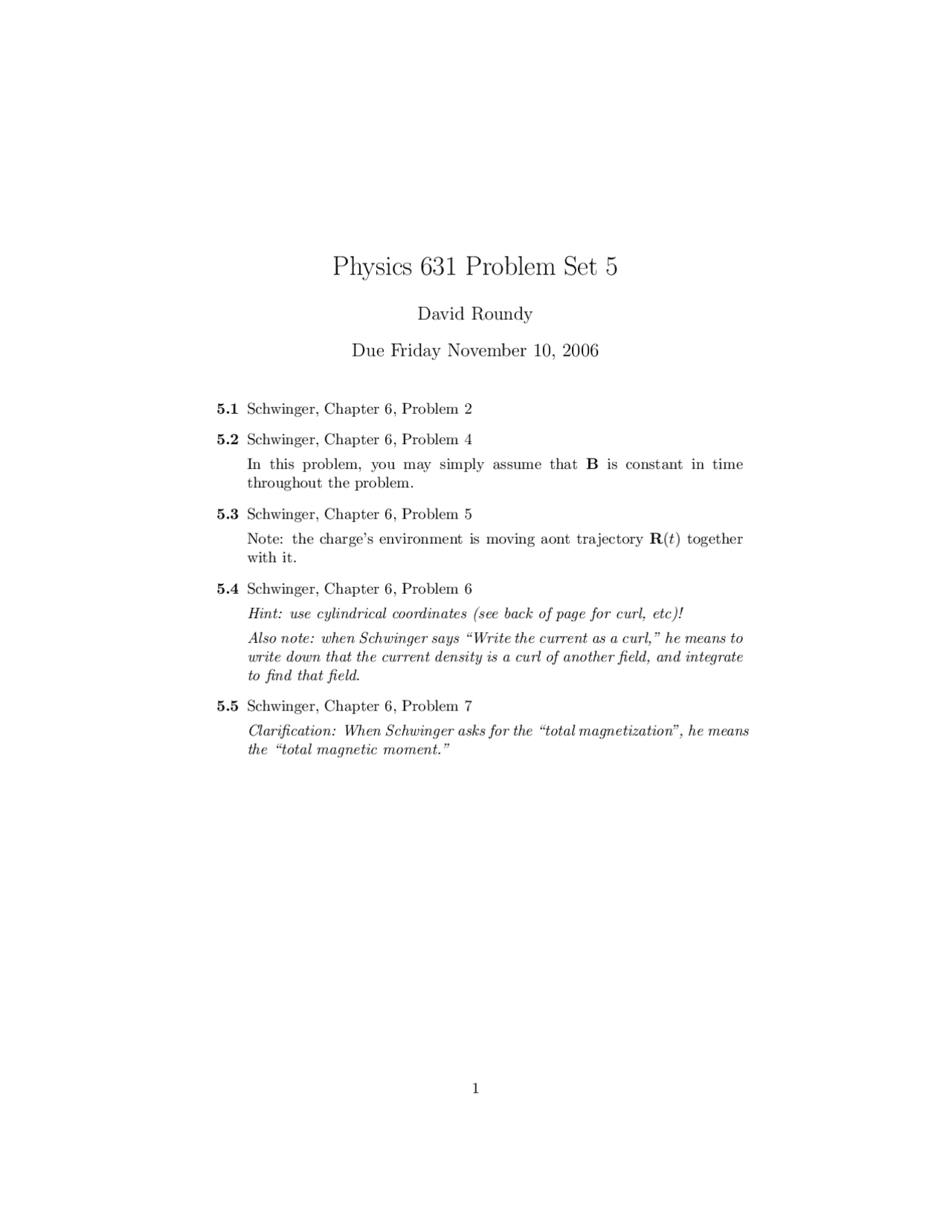 Problem Set 5 Electromagnetic Theory Ph 631 Docsity