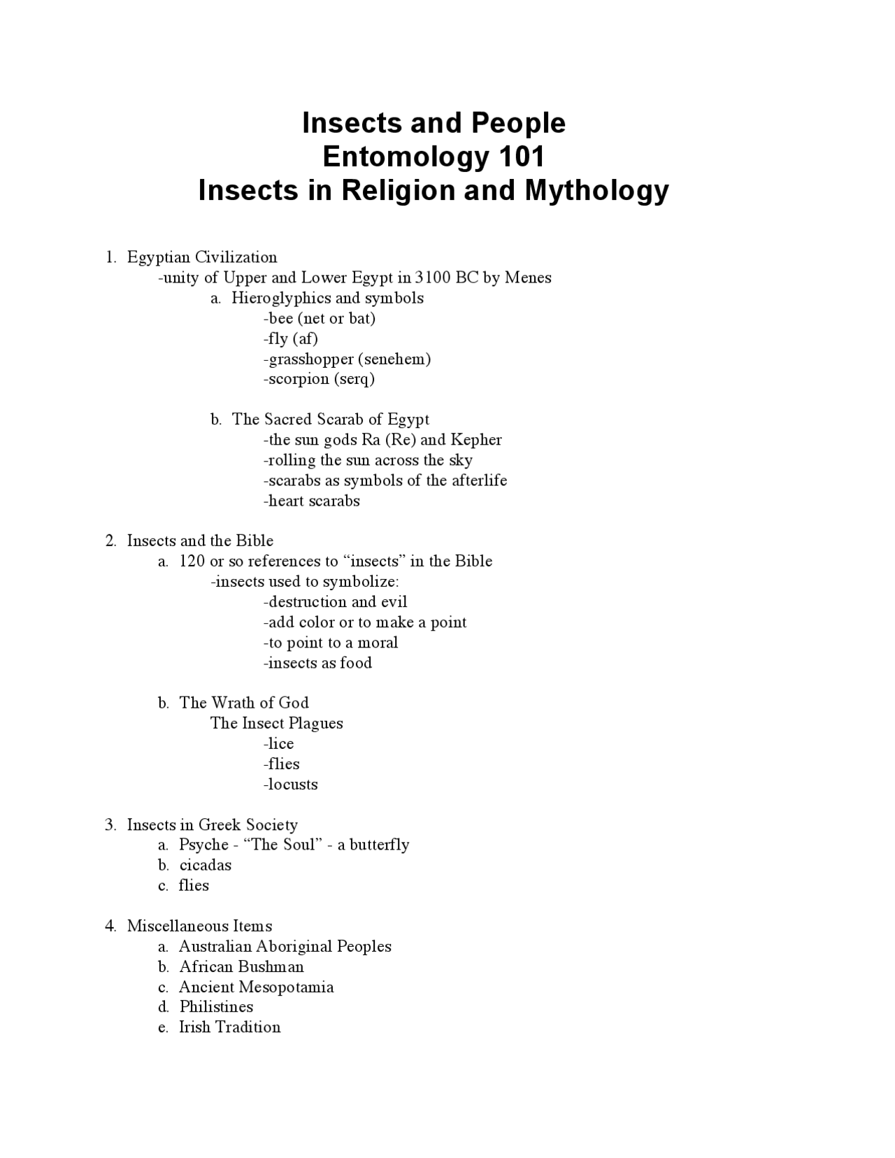 Insects In Religion And Mythology Lecture Notes Entom 101 Docsity