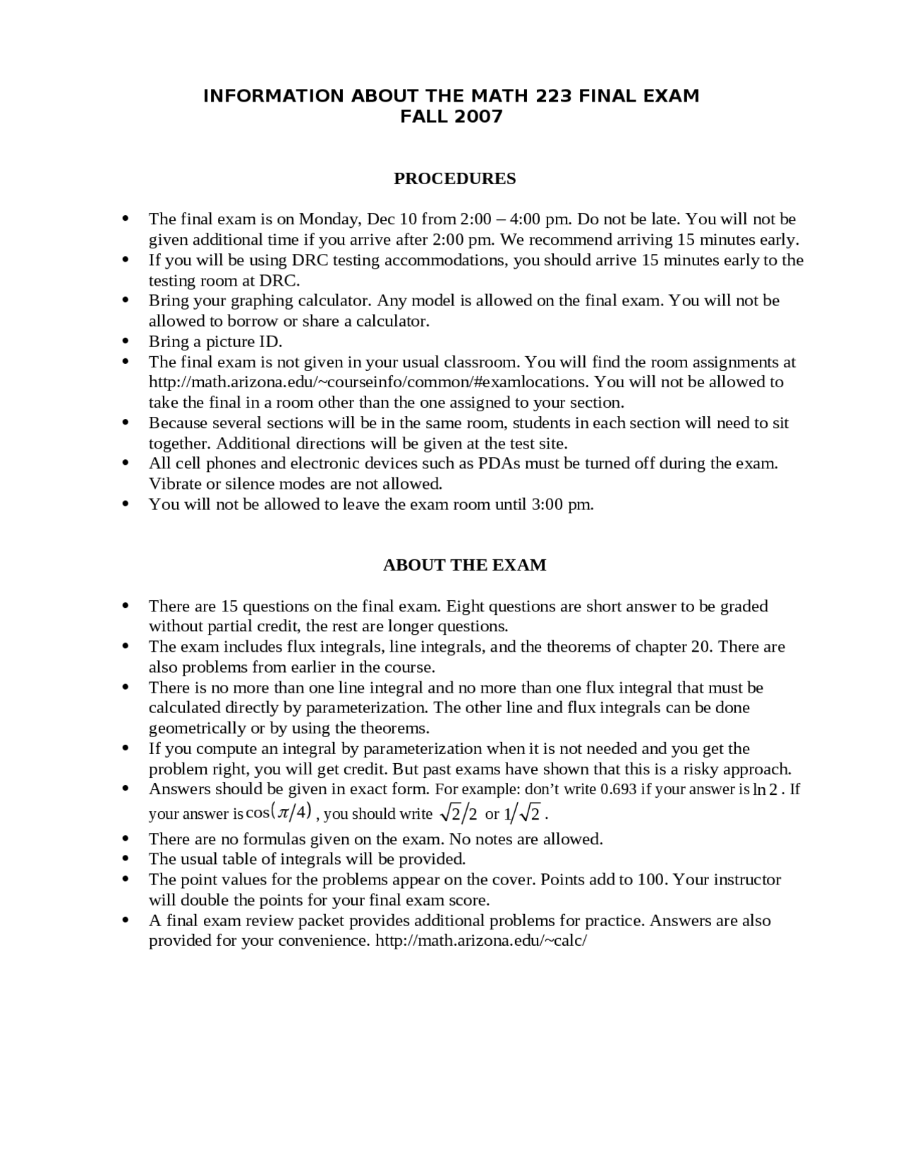 Final Exam Questions Vector Calculus Math 223 Docsity