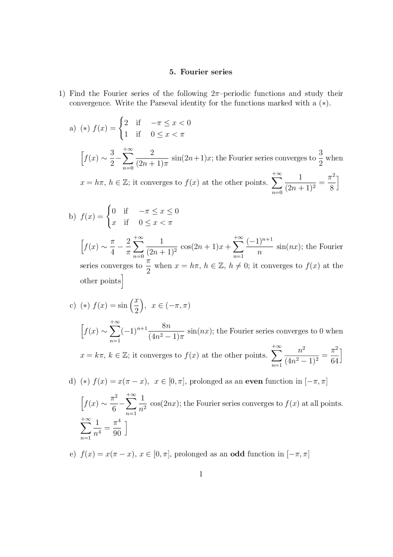 Analisi Matematica 2 Esercitazione 5 Fourier Docsity