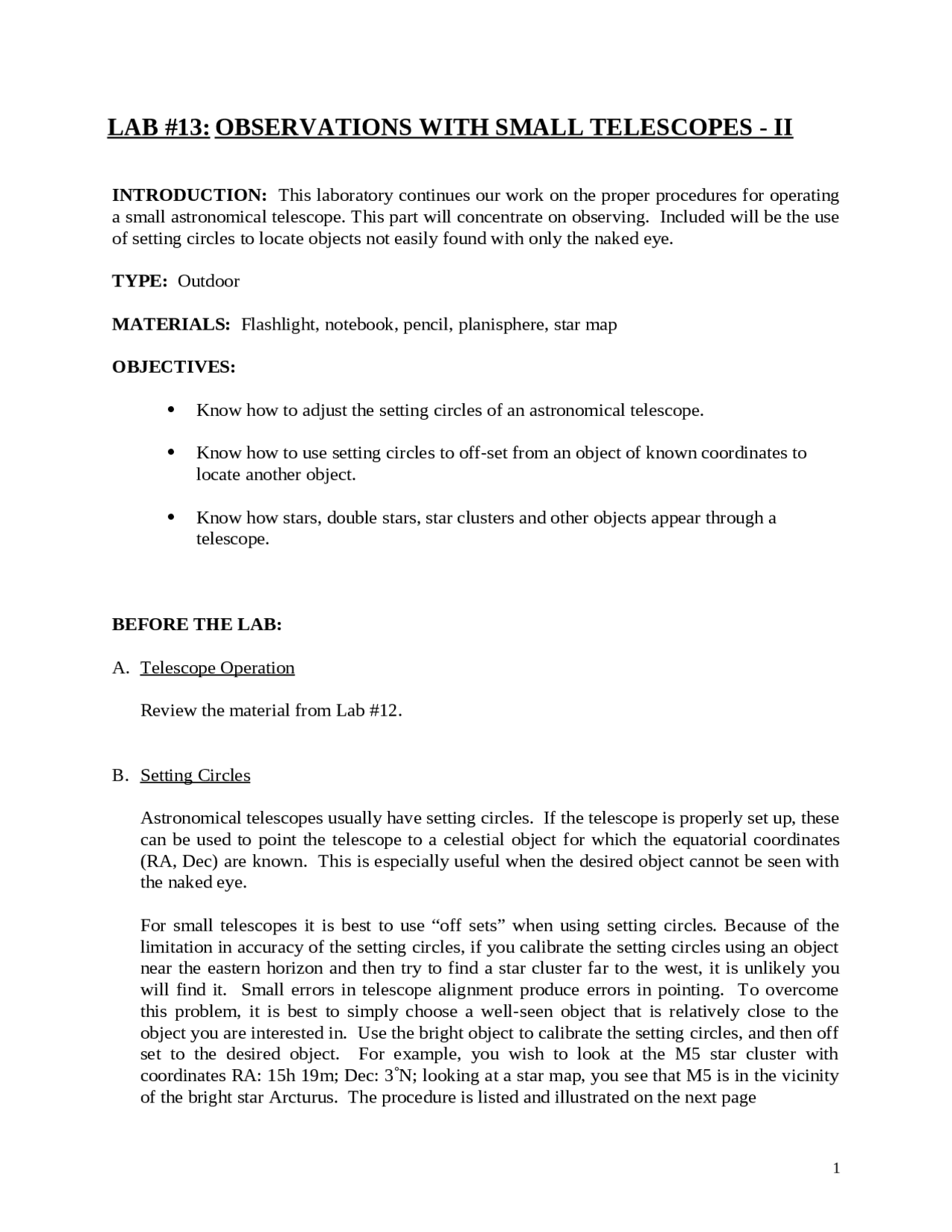 Observations With Small Telescopes Ii Lab 13 Ast 112 Docsity