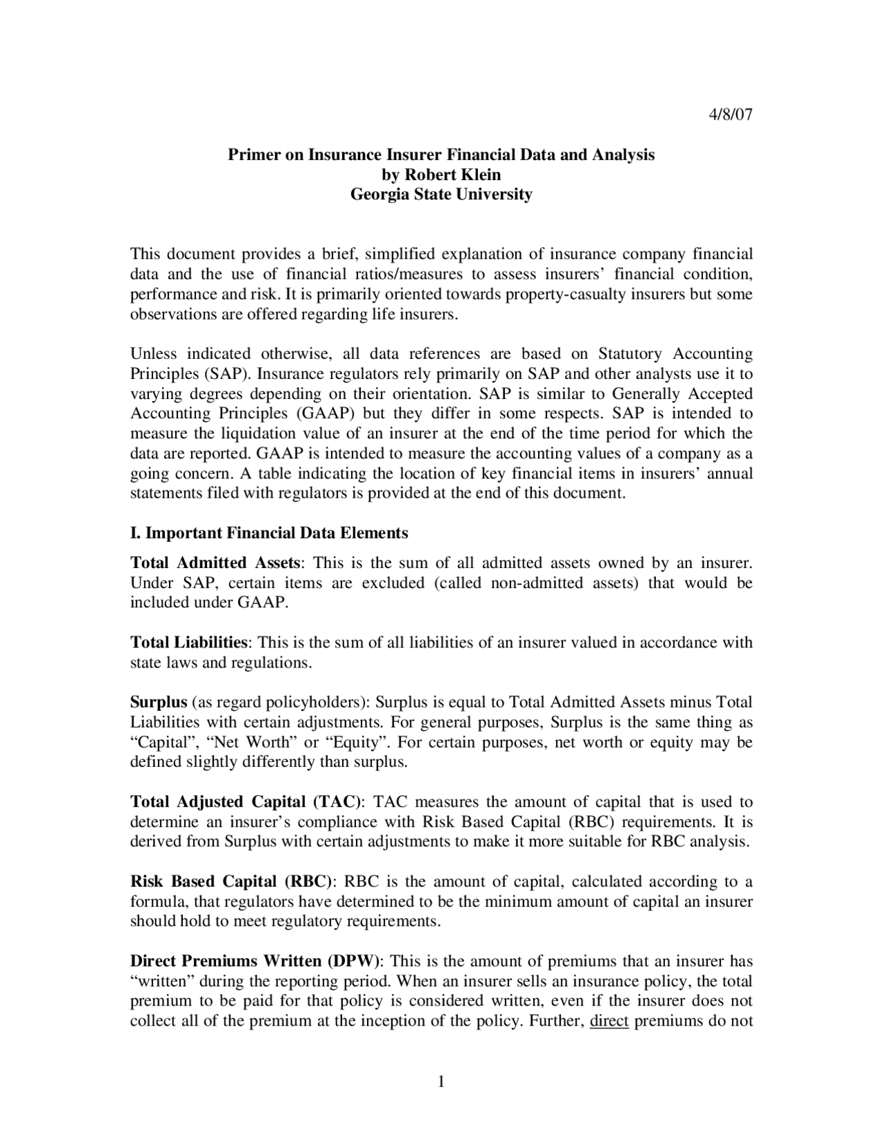 Notes On Financial Data And Analysis Enterprise Risk Management Rmi