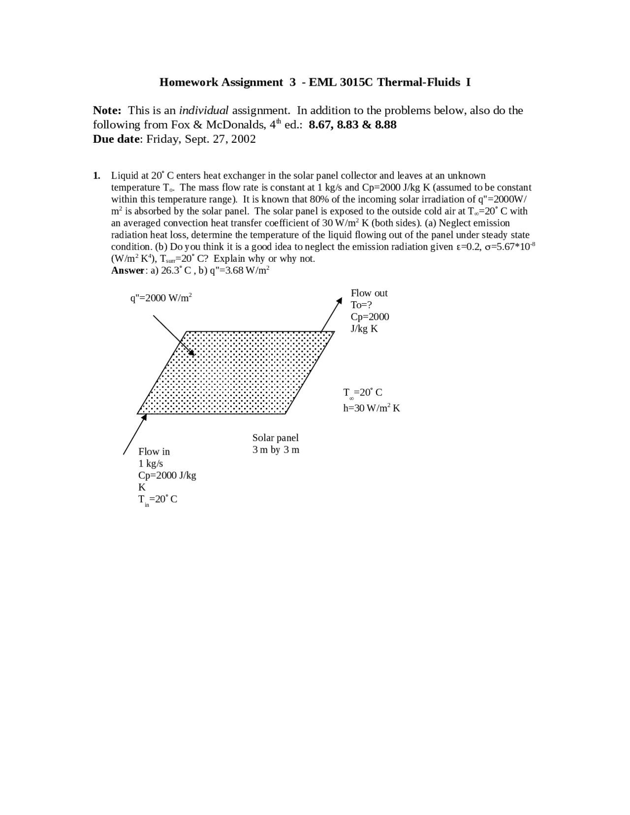 Homework Assignment 3 Thermal Fluids I Eml 3015c Docsity