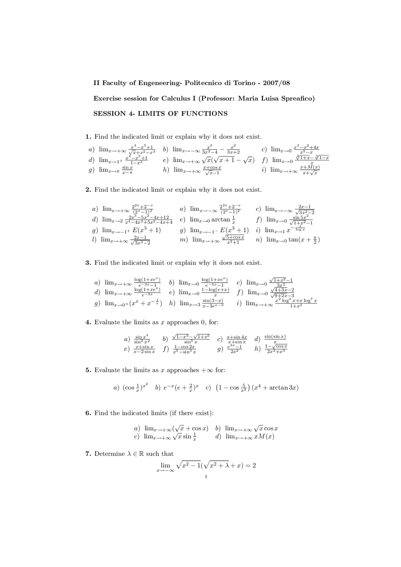 Calcolous 1 Limits And Functions Limiti Docsity