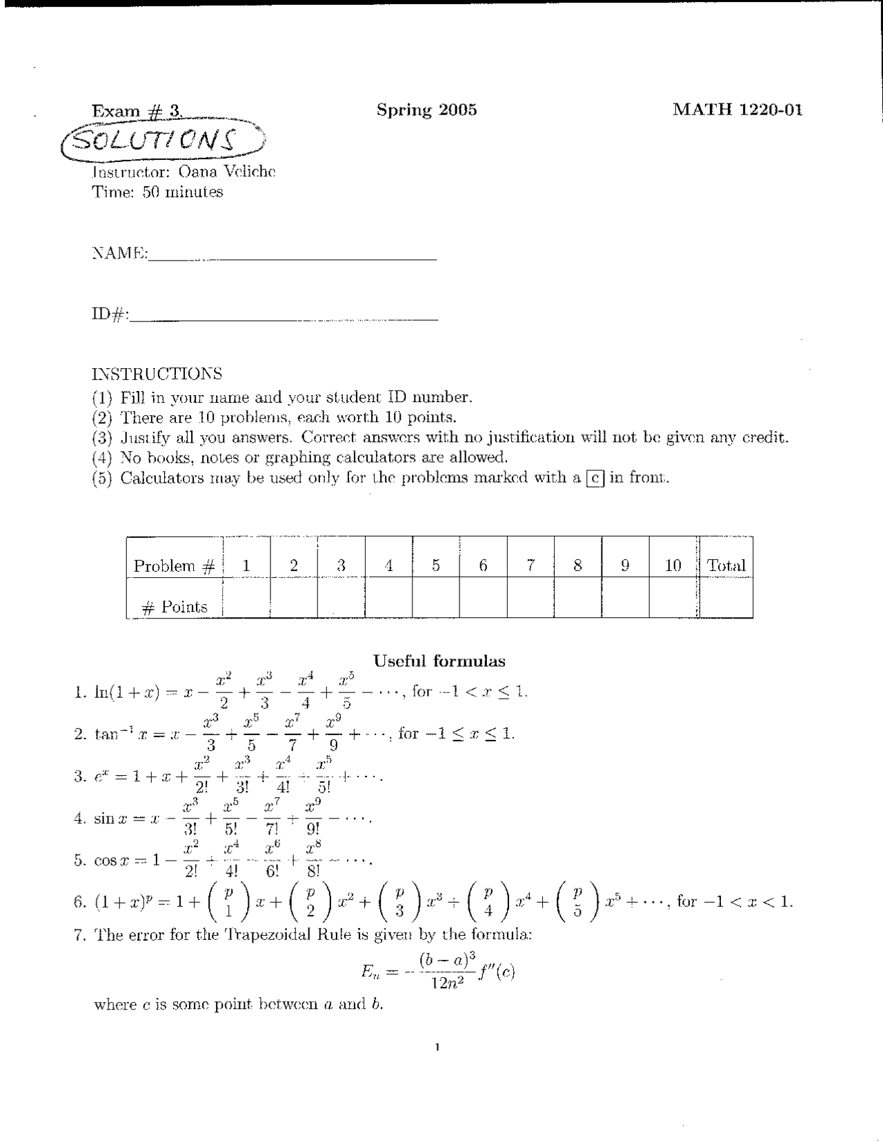 10 Problems on Convergence Set and Radius of Convergence - Exam 3 | MATH 1220 | Exams Calculus ...