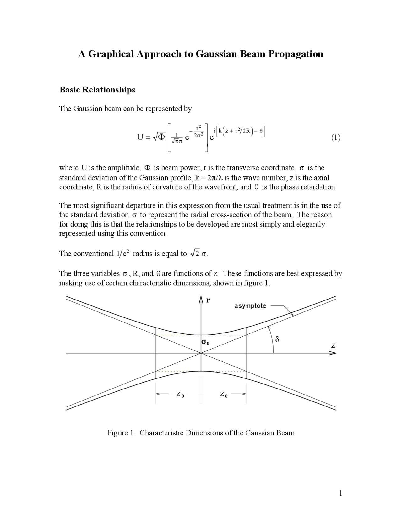 Notes On A Graphical Approach To Gaussian Beam Propagation Opti 471a