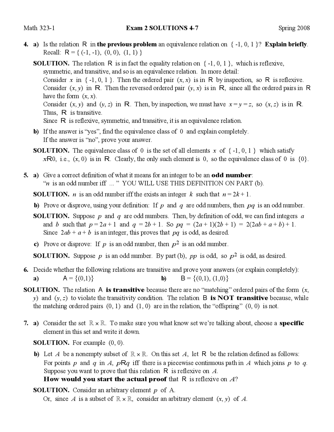 Exam 2 Solutions Formal Mathematical Reasoning And Writing Math 323