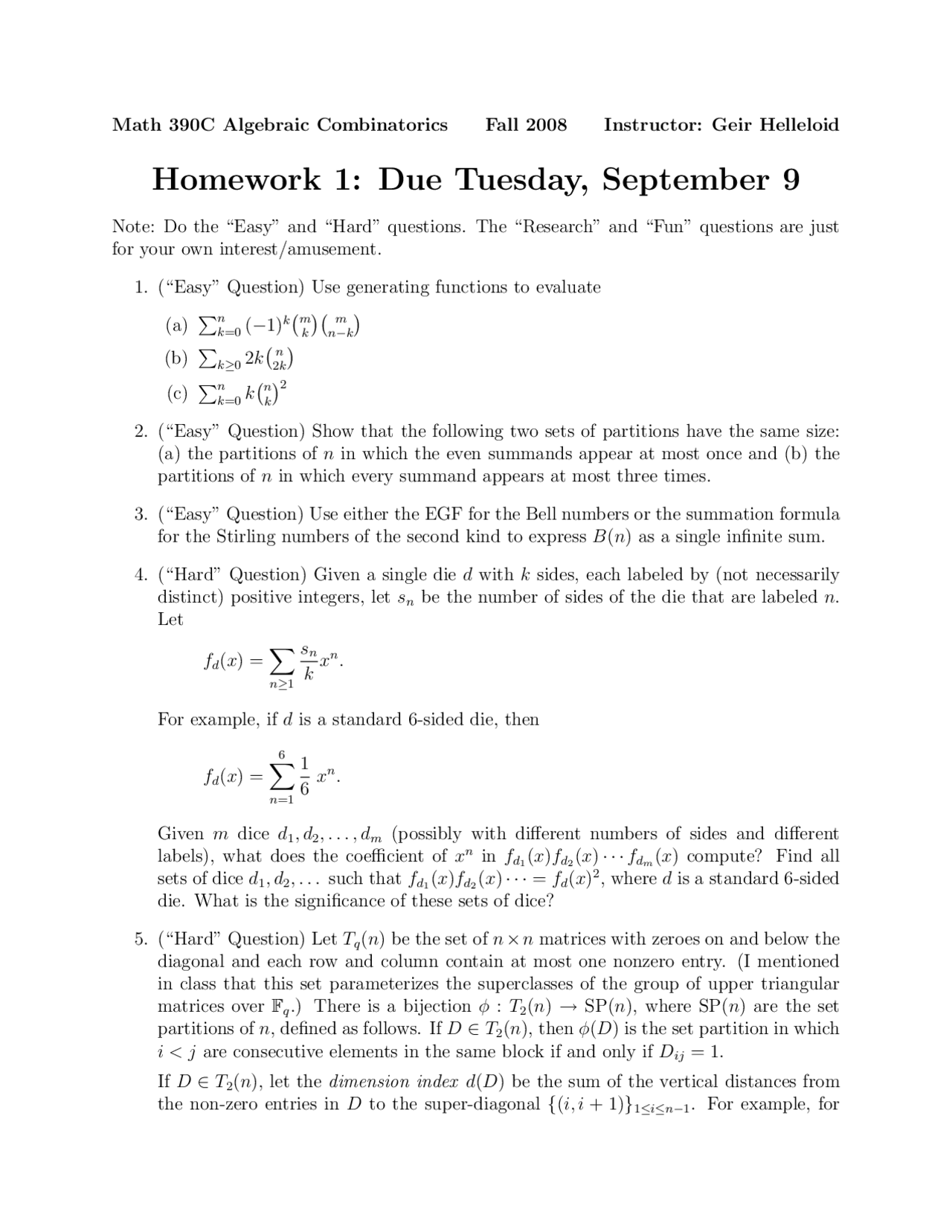 10 Solved Problems On Algebraic Combinatorics Assignment N 1 Docsity