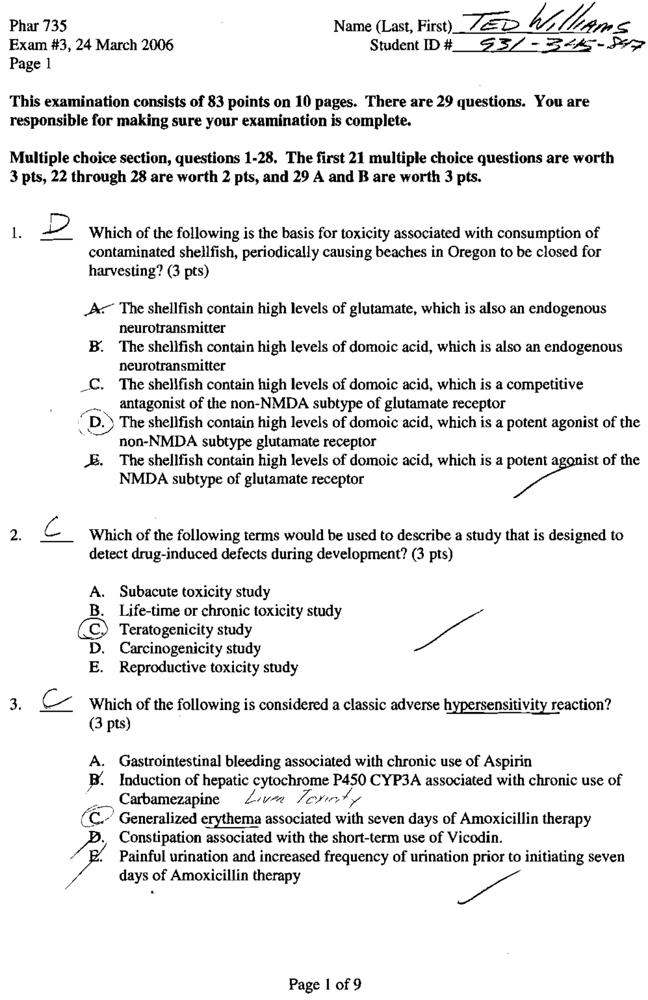 Multiple Choice Questions Foundation Of Drug Actions Exam 1 Phar