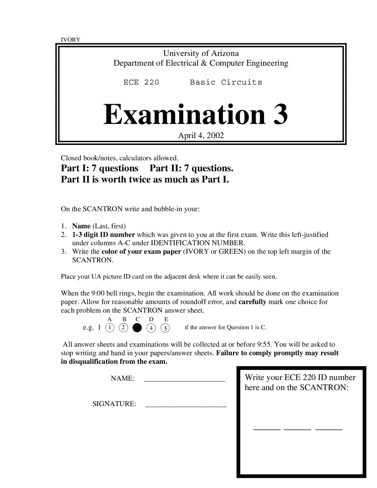Exam 3 Solved Multiple Choice Questions On Basic Circuits Ece 220