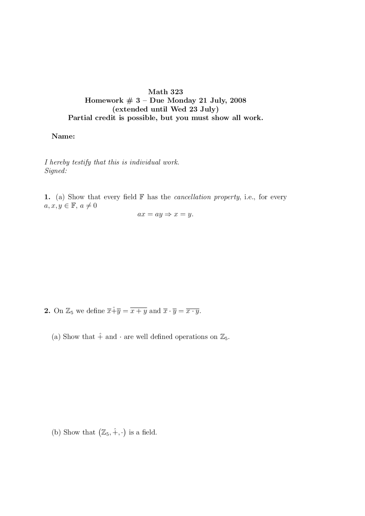 Formal Mathematical Reasoning And Writing Homework 3 Math 323 Docsity
