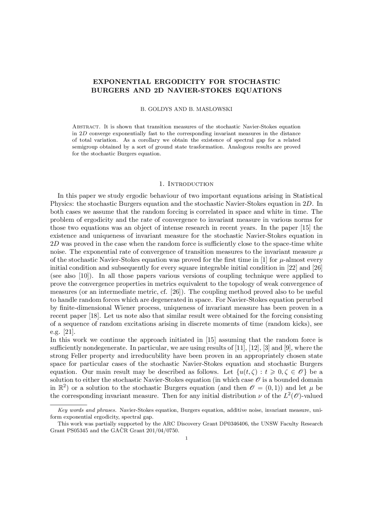 Exponential Ergodicity For Stochastic Burgers And 2d Navier Stokes