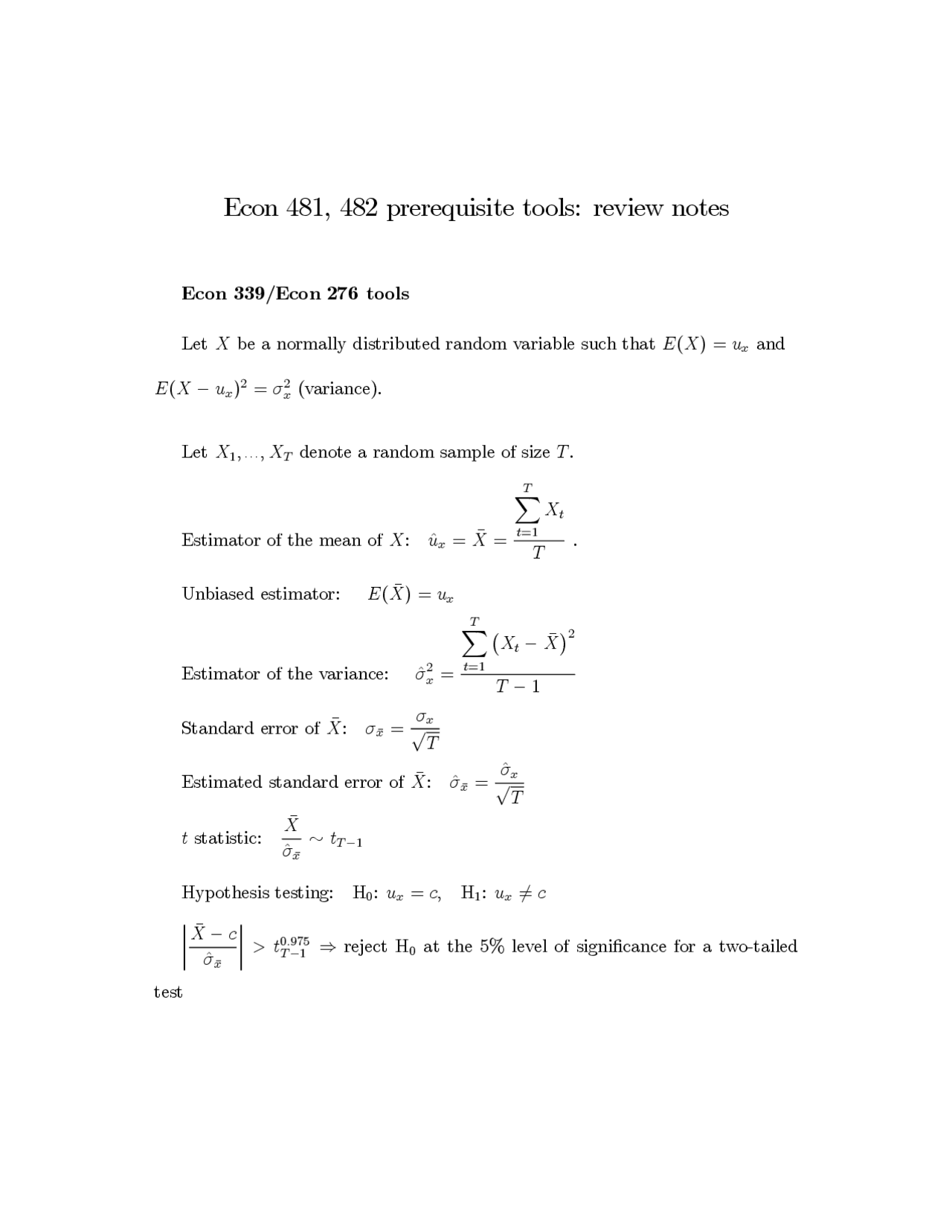 Biochemistry Economic Statistics Examination 1 Econ 339 Docsity