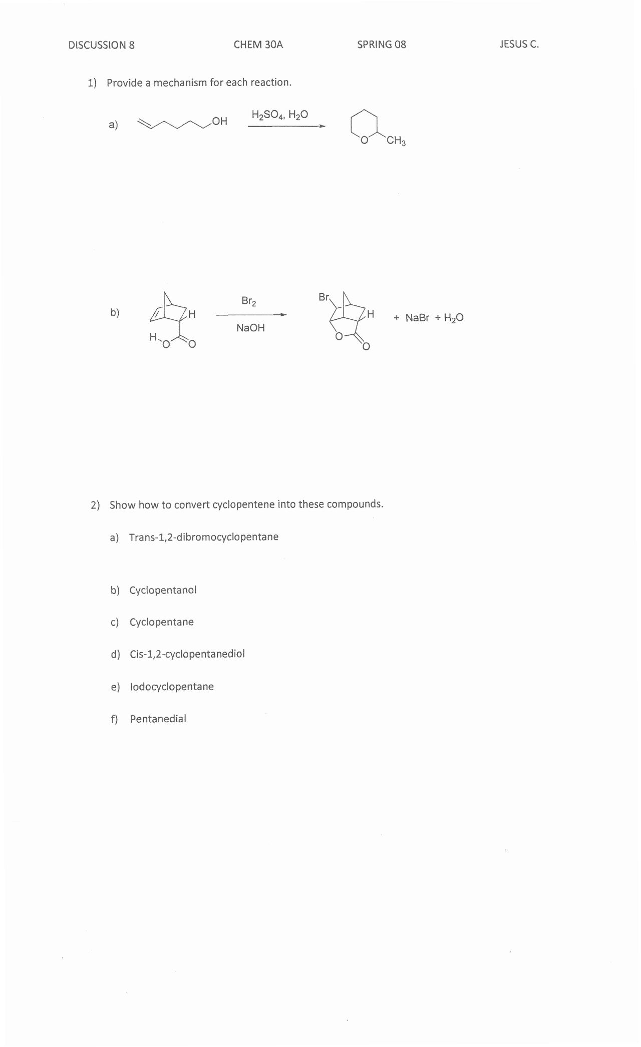 Organic Chemistry I Structure And Reactivity Assignment Questions
