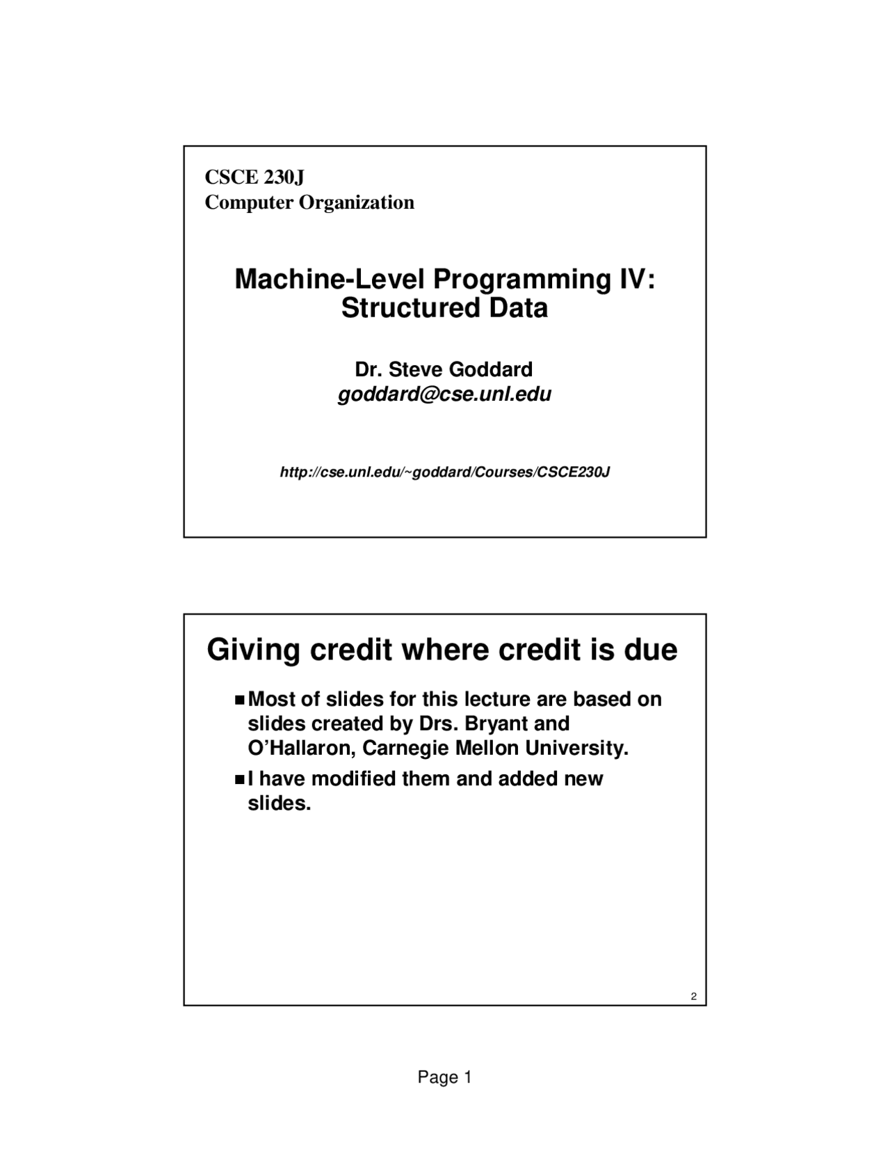 Structured Data Of Machine Level Programming Iv Csce 230 Docsity