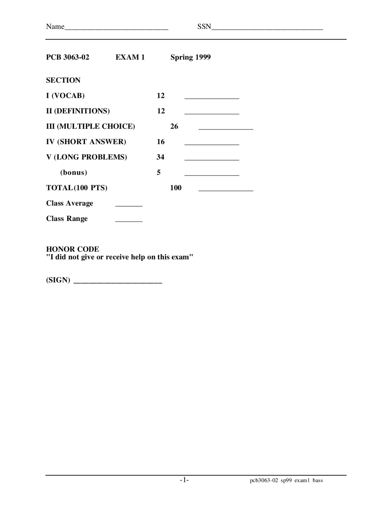 Exam 1 With Questions General Genetics Pcb 3063 Docsity