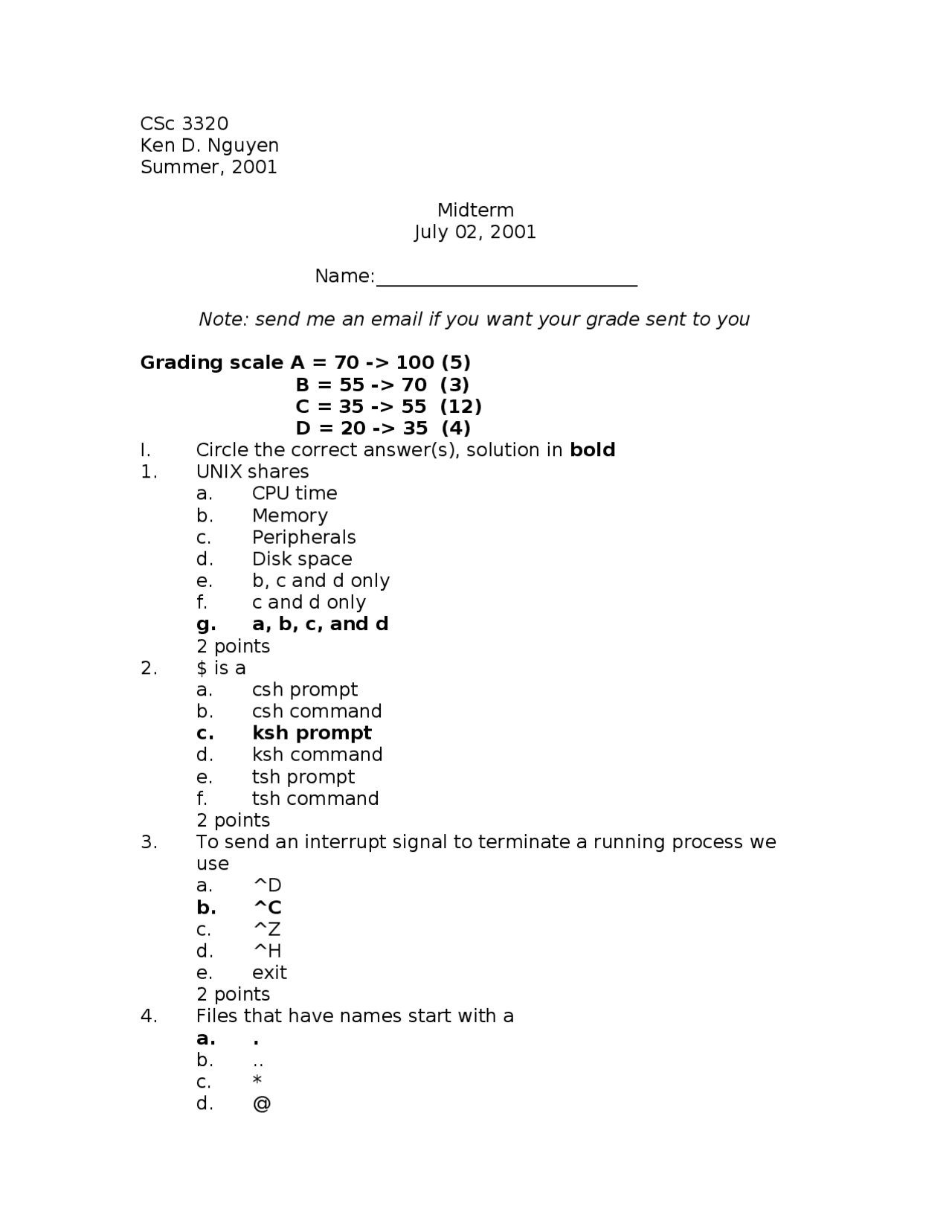 Midterm Exam System Level Programming Csc 3320 Exams Computer Science Docsity