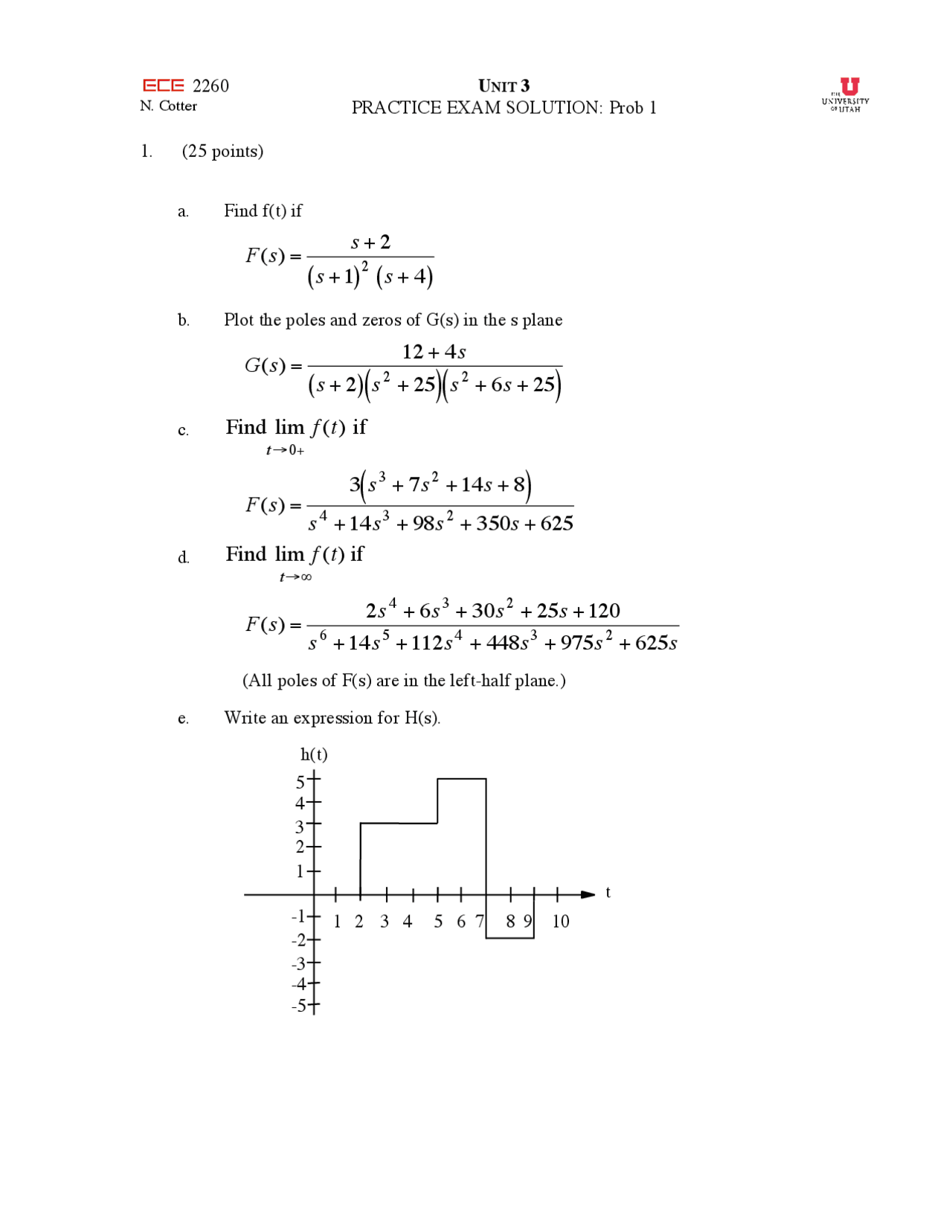Solved Problems On The Partial Fractions Exam Ece 2260 Docsity
