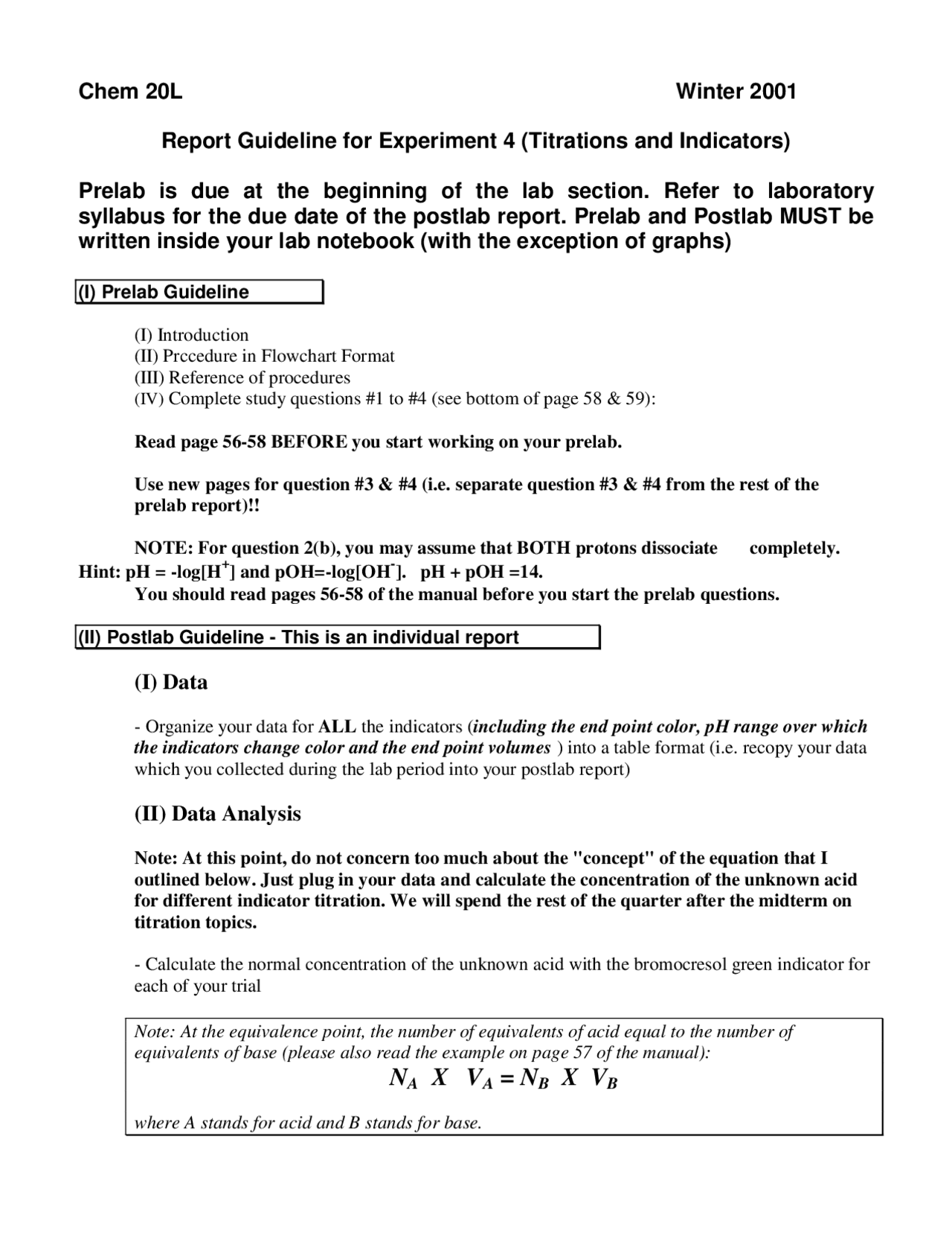 Report Guidelines for Lab 4 - General Chemistry Laboratory | CHEM 20L ...