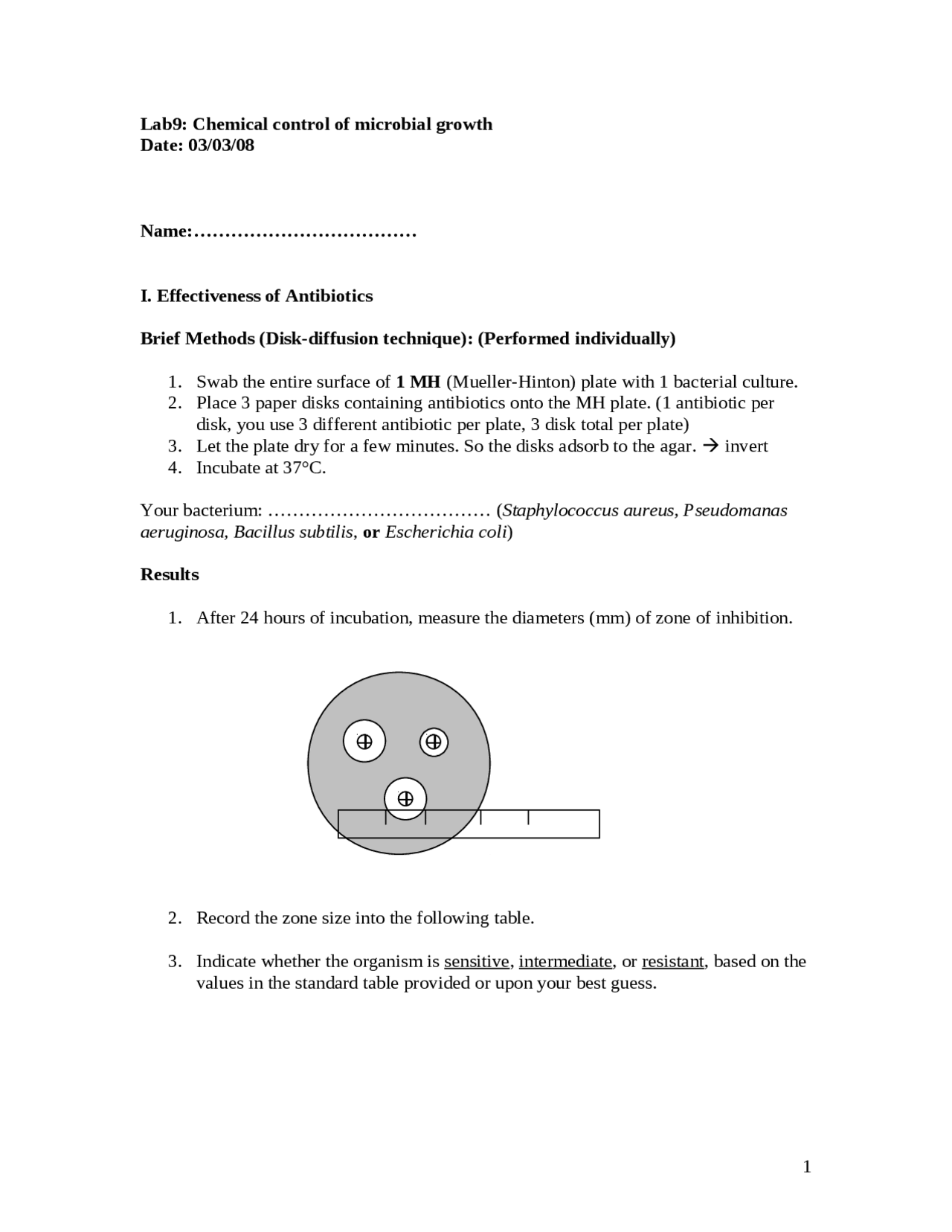 Chemical Control of Microbial Growth - Lab 9 | MIC 205L - Docsity