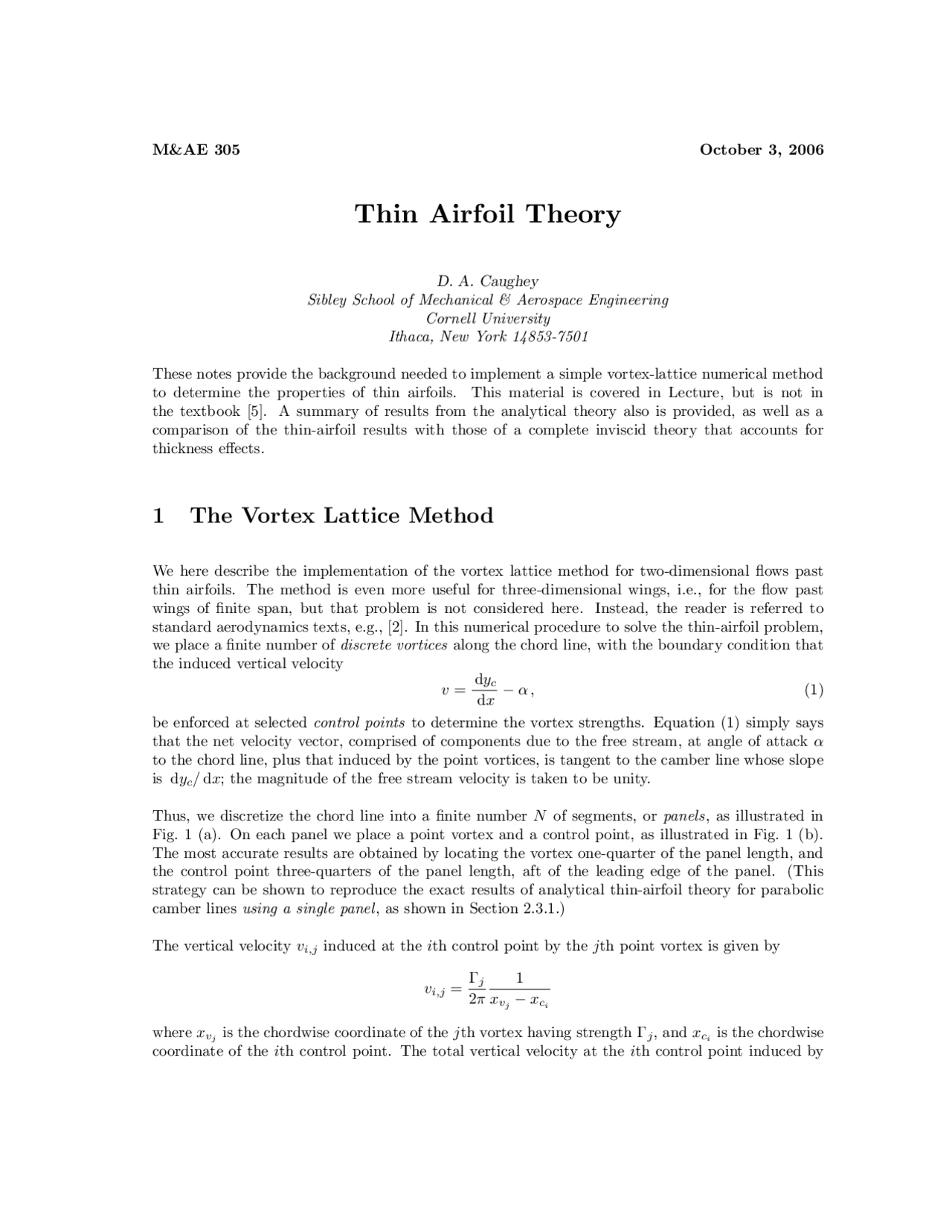 Notes On Thin Airfoil Theory Introduction To Aeronautics Mae 3050