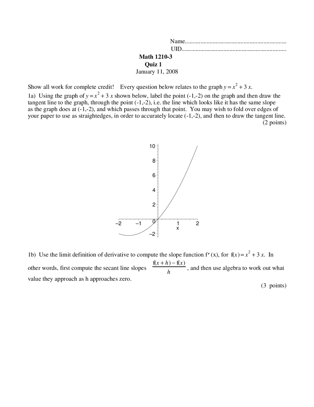 Sample Questions For Quiz 1 Calculus I Math 1210 Docsity