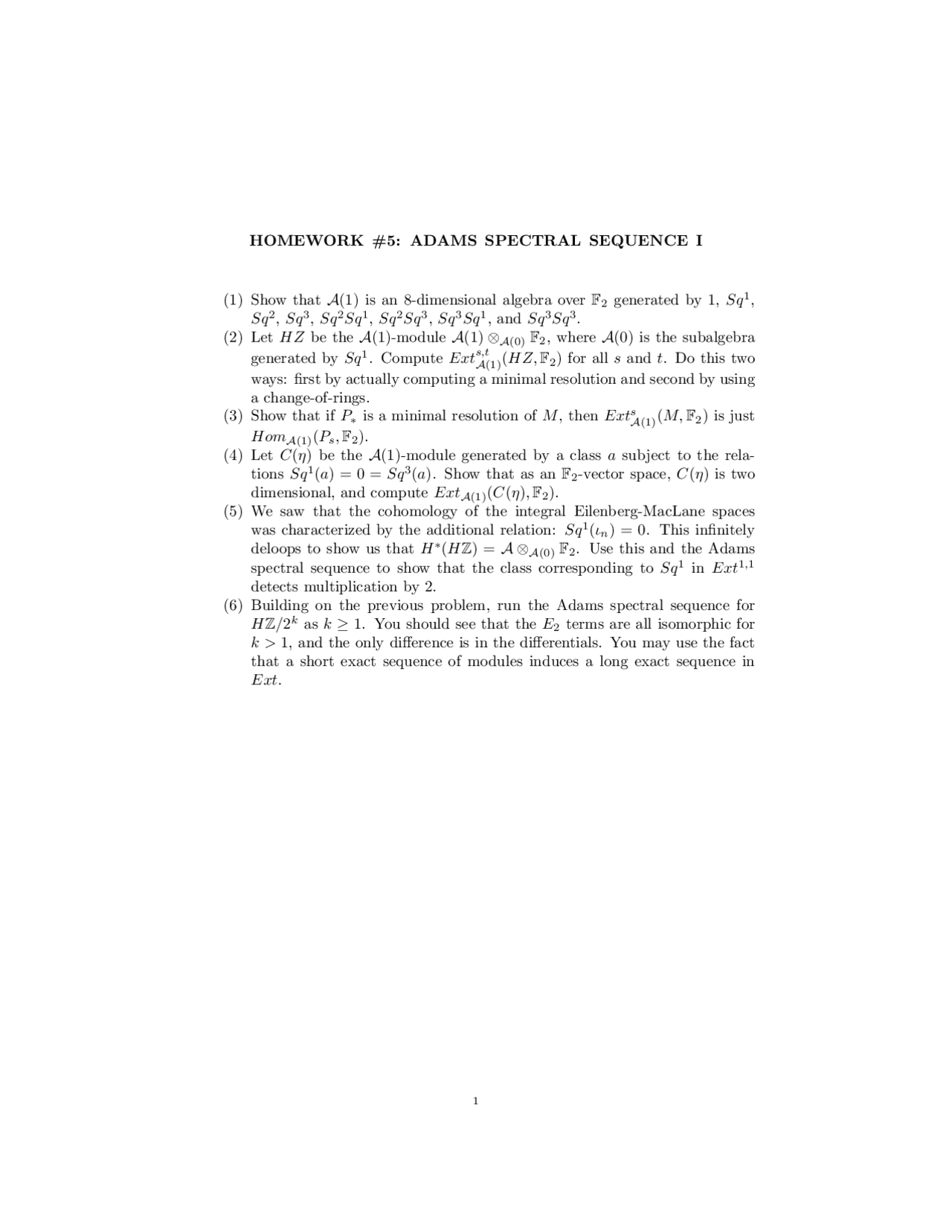 Homework 5 Questions Topics In Algebraic Topology Math 8850 Docsity