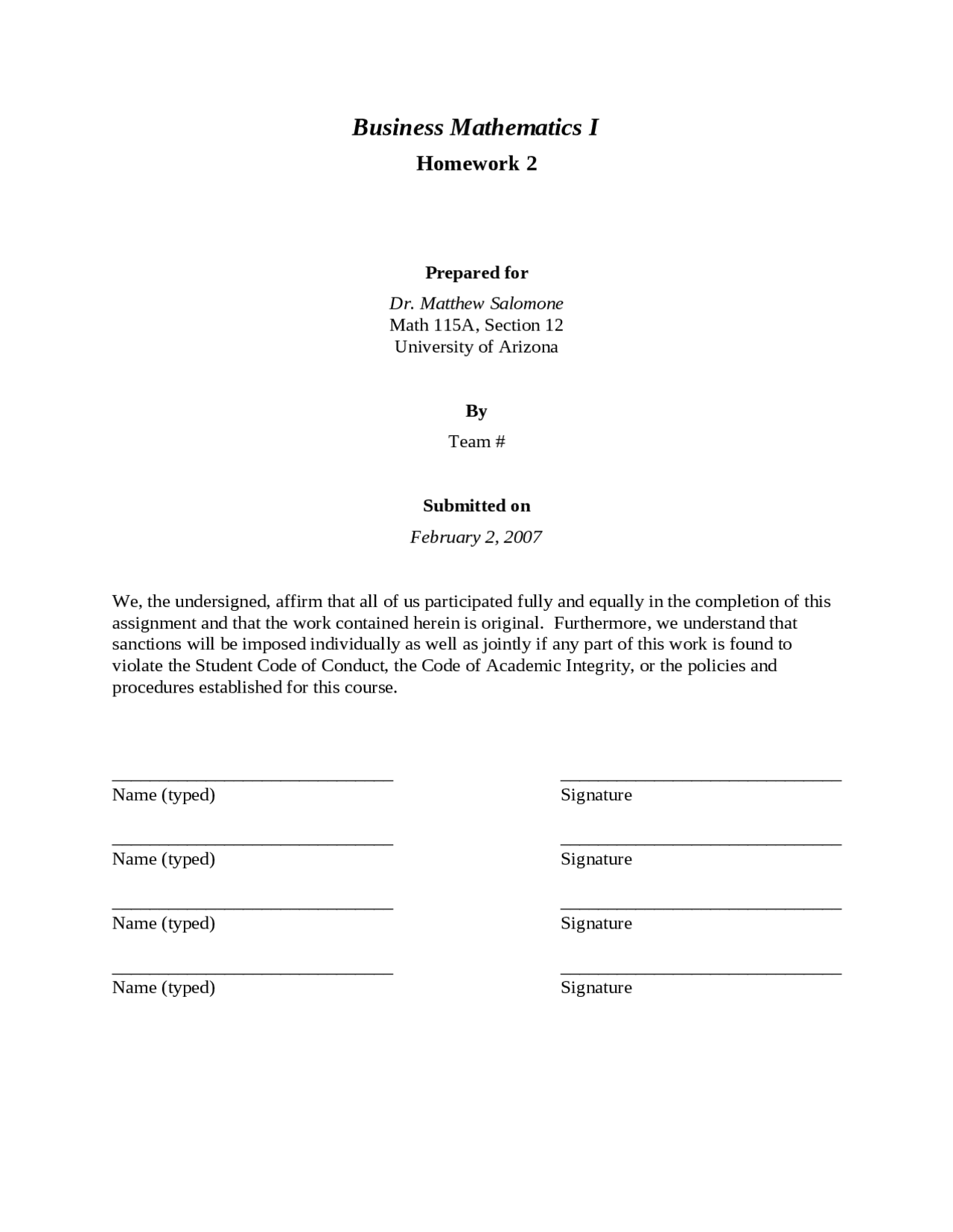 Homework 2 Questions With Answers Business Mathematics I Math 115a
