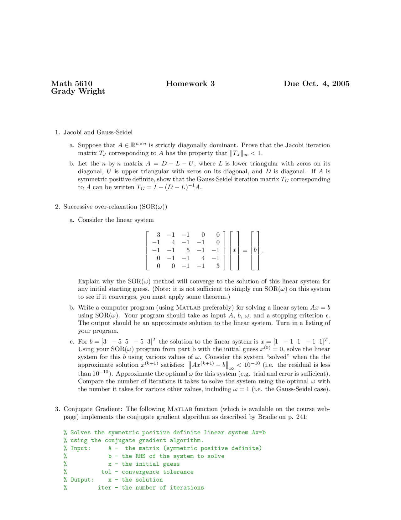 Homework 3 For Introduction To Numerical Analysis I Math 5610 Docsity